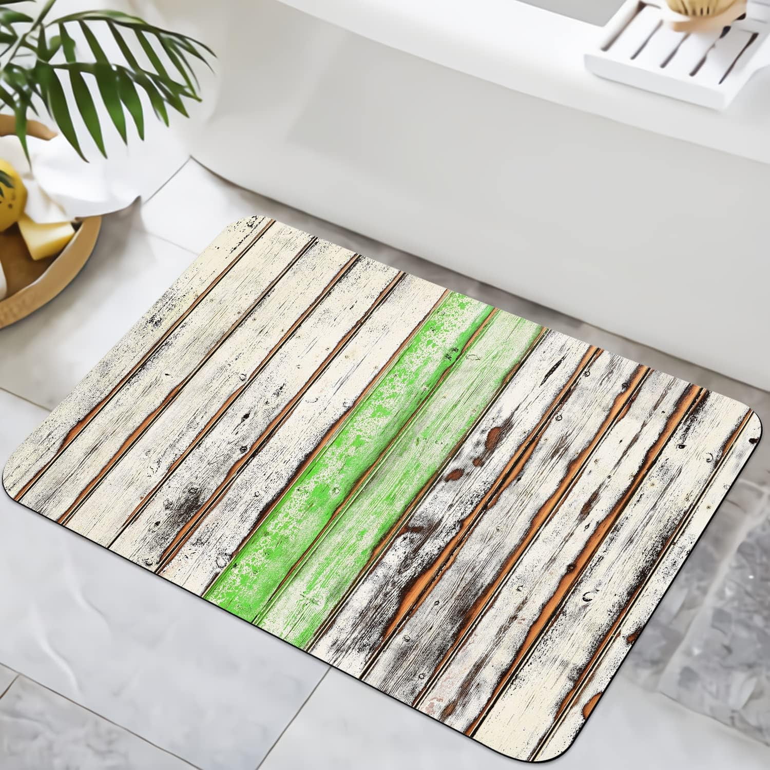 Wooden Print Bath Mat Non Slip Washable Old Beige Wood Floor Plank ...