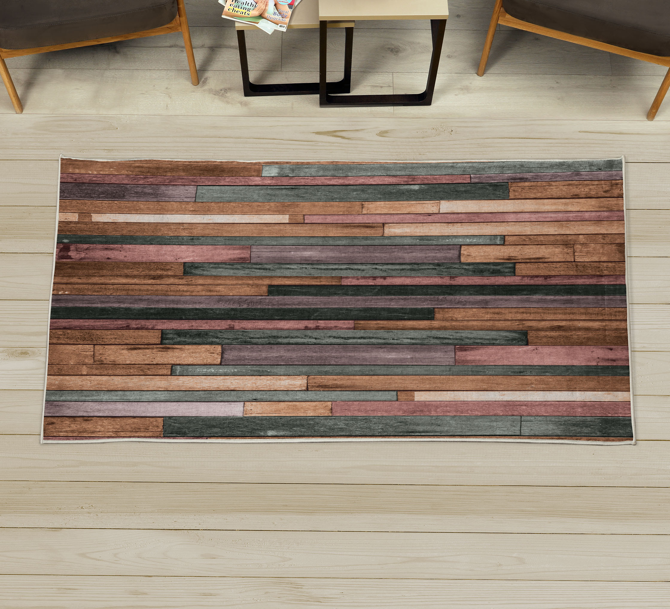 Wooden Print Decorative Rug, Brown Old Hardwood Floor Plank Grunge ...