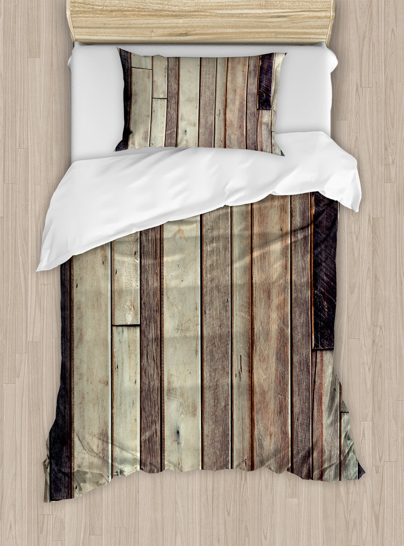 Wooden Print Duvet Cover Set, Antique Planks Flooring Wall Picture ...