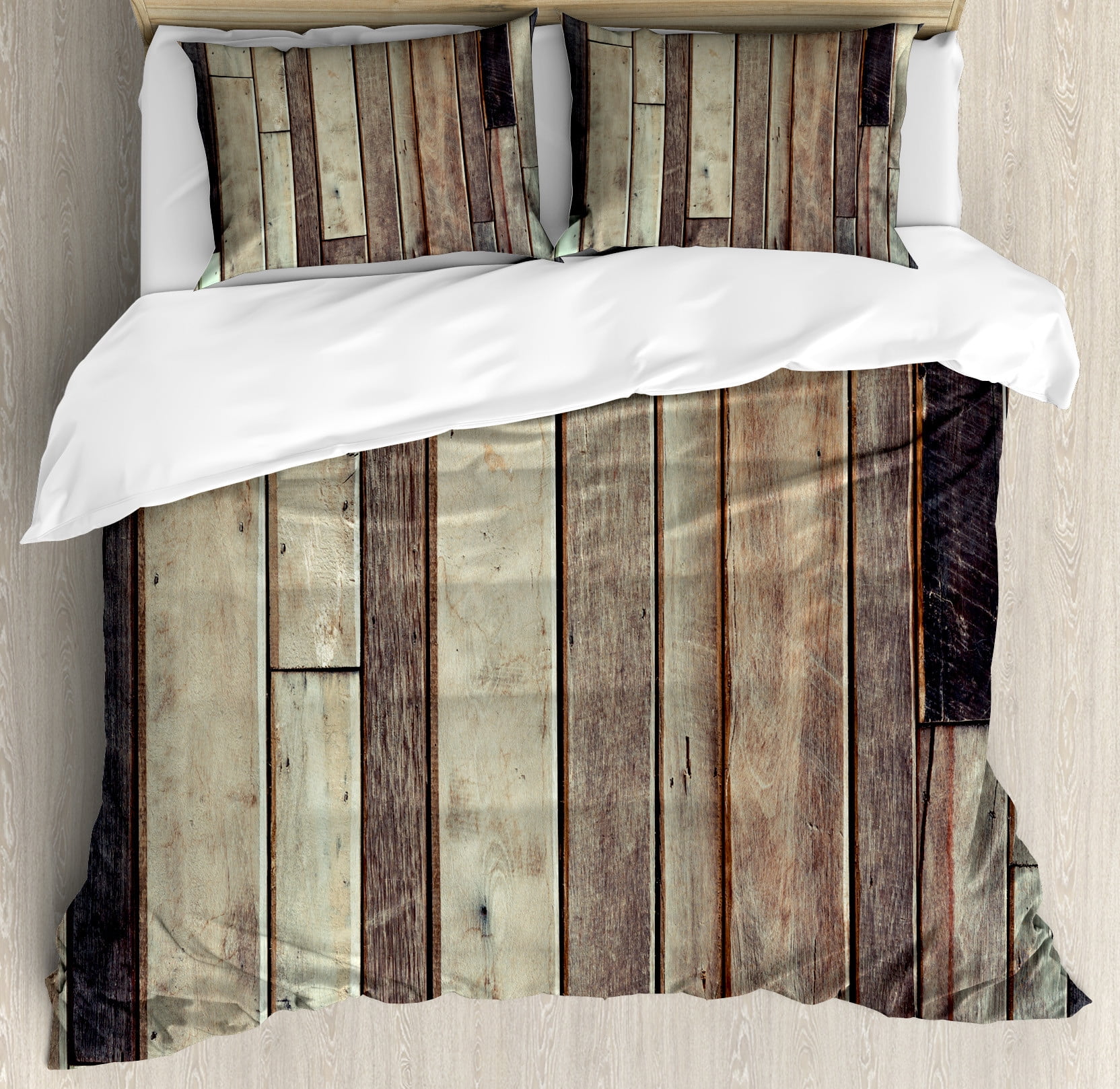 Wooden Print Duvet Cover Set, Antique Planks Flooring Wall Picture ...