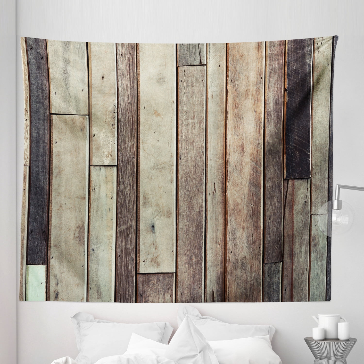 Wooden Print Tapestry, Antique Planks Flooring Wall Picture American ...