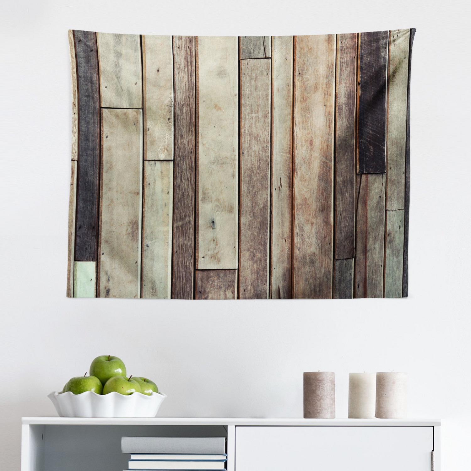 Wooden Print Tapestry, Rustic Floor Planks Grungy Look Farm House ...