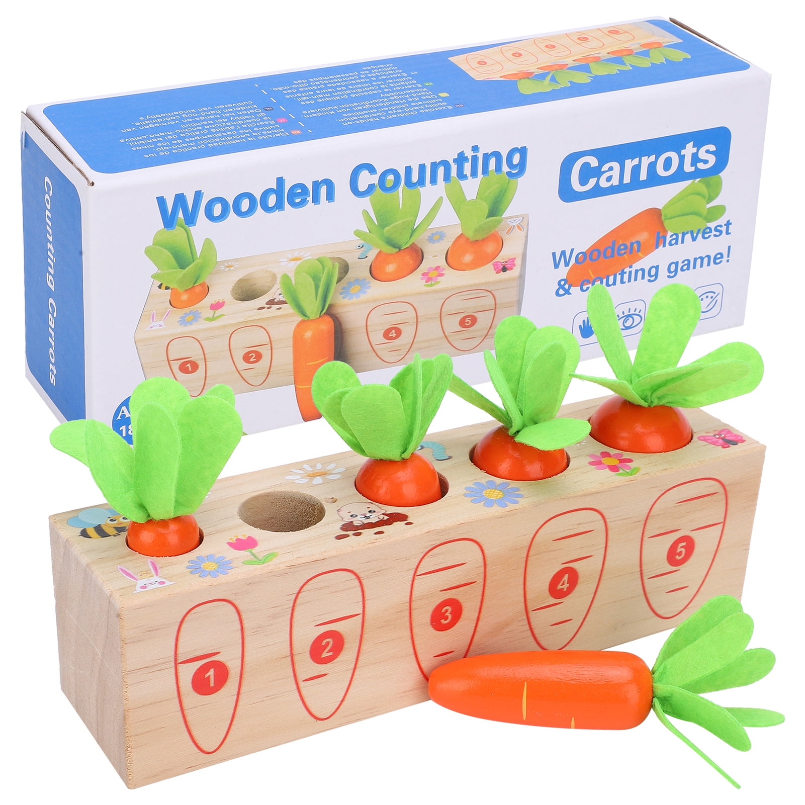 Wooden Pull Carrot Game Number Fine Motor Skill Toy Matching Cognitive ...