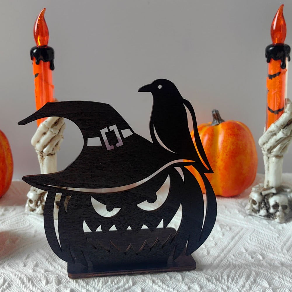 Wooden Pumpkin Projection Centerpiece for Halloween Decor, Carved ...