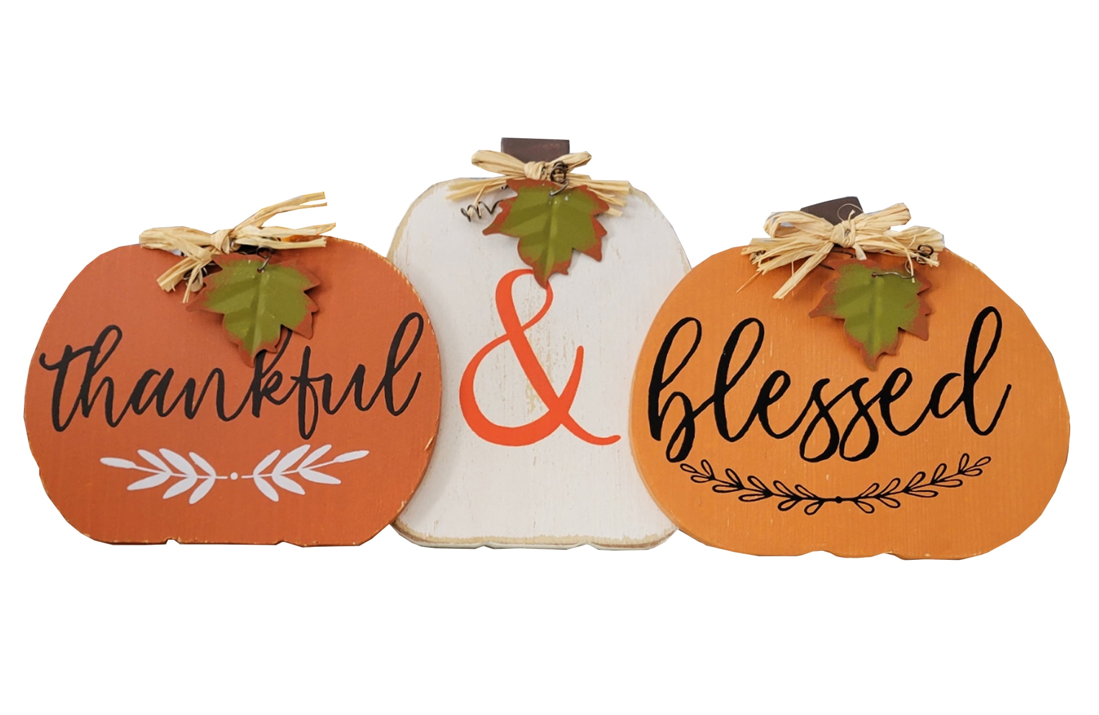 Wooden Pumpkin-Shaped Sign Easel Thankful & Blessed Thanksgiving Decor ...