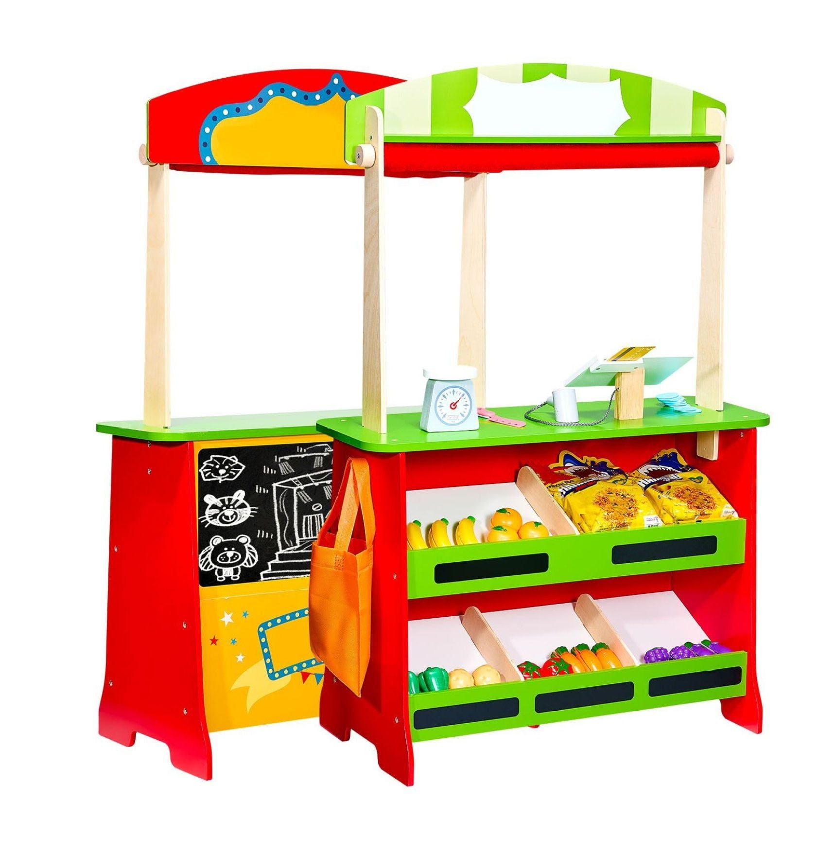 Wooden Puppet Theater 2-in-1 Reversible Play Store Kids Play Stand ...