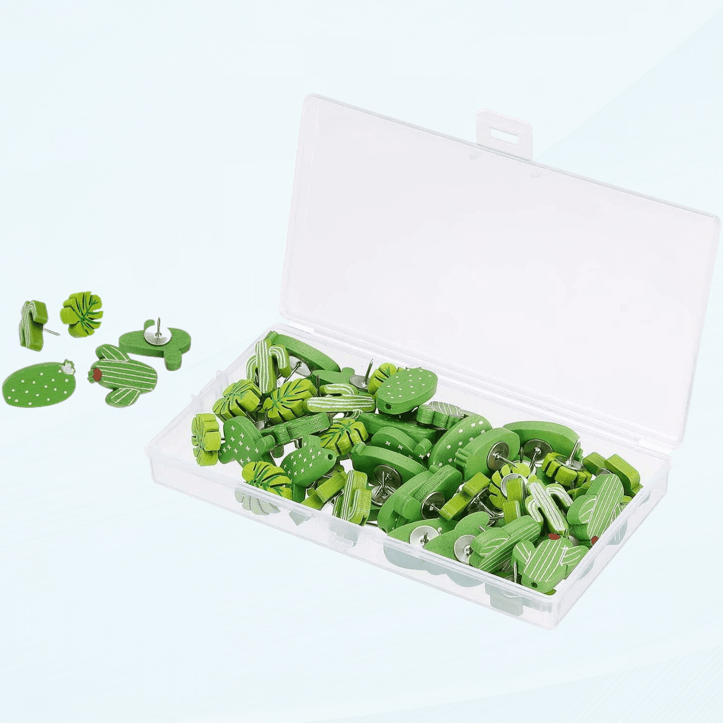 Wooden Push Pins, 50 Pack Cactus Shaped Thumb Tacks Wood Pin Clips for ...