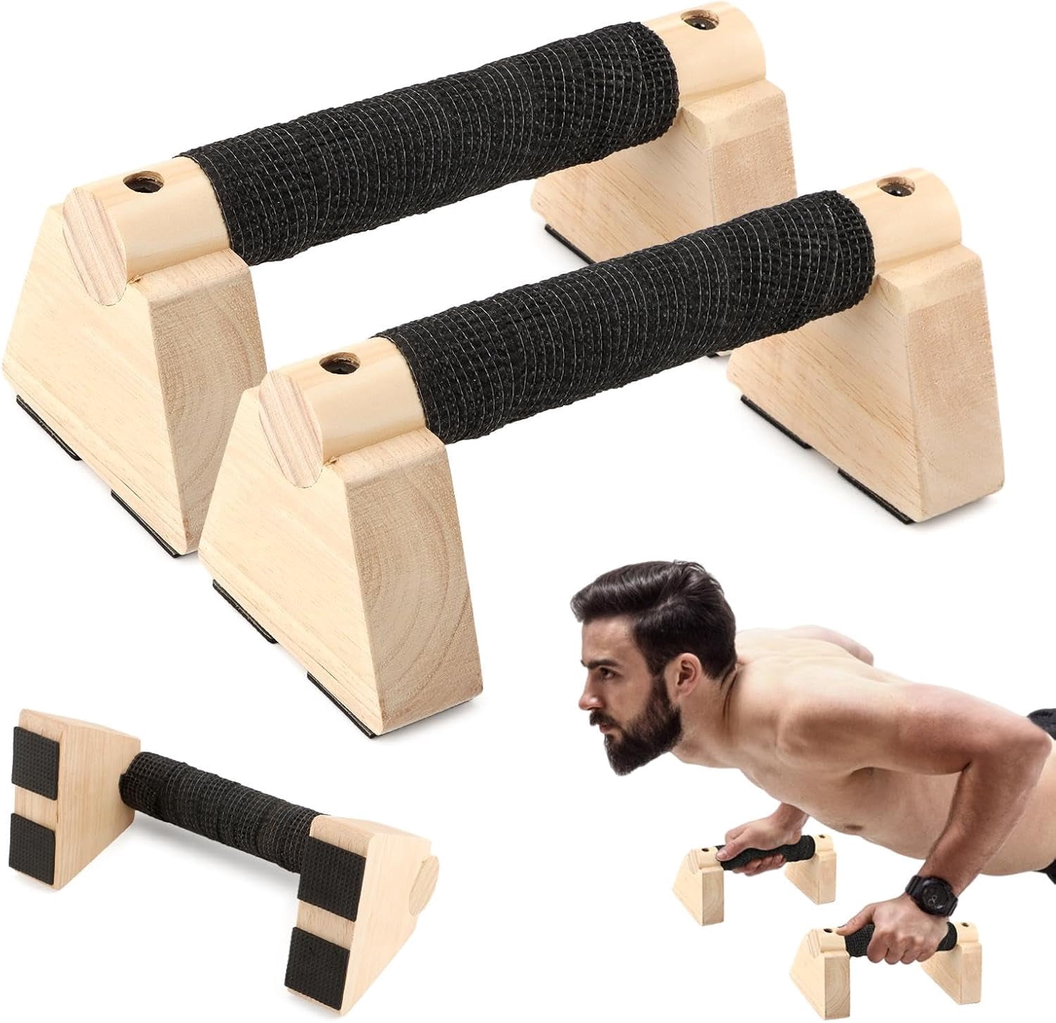 Wooden Push Up Stands & Handstand Parallettes Bars, Solid Wood Handles ...