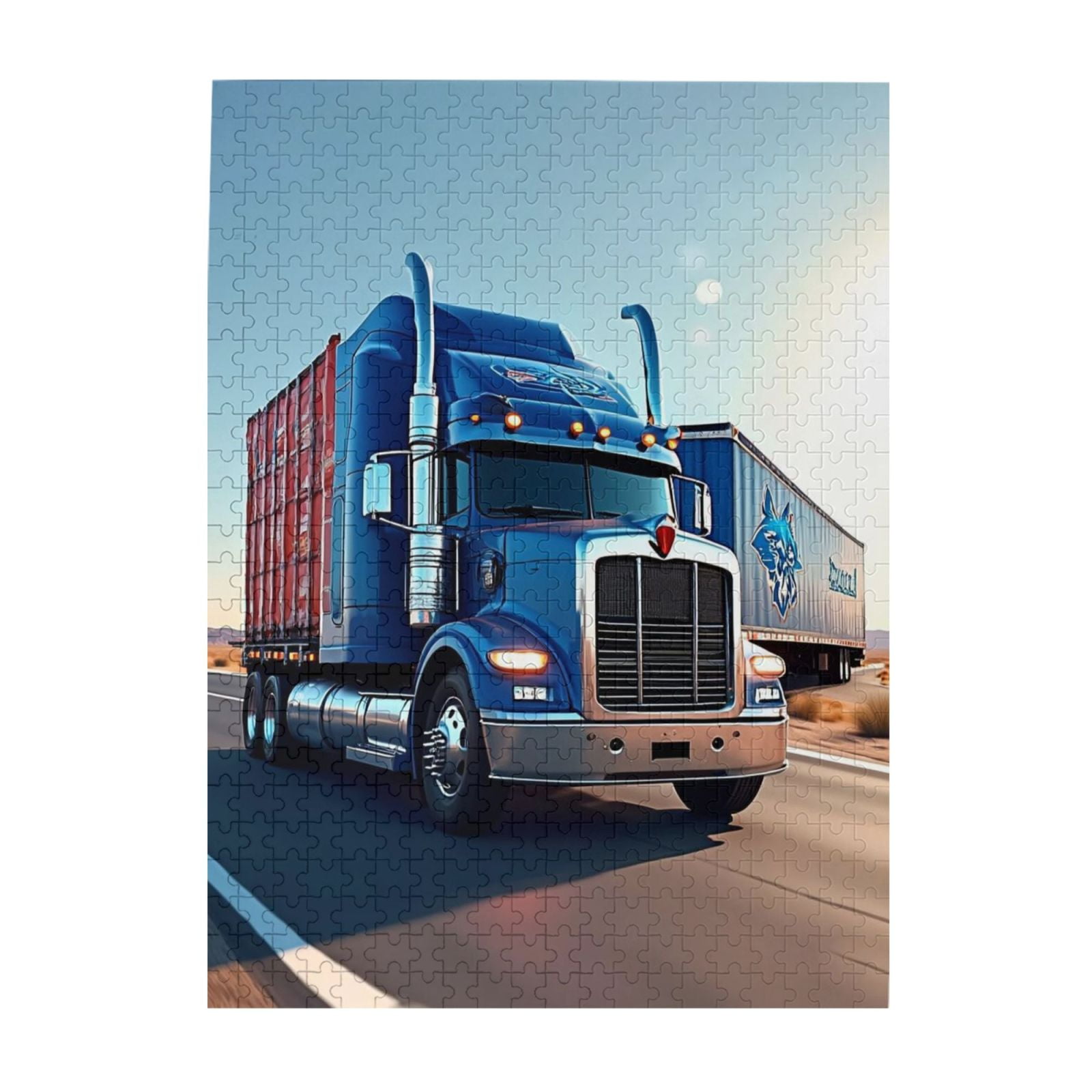 Wooden Puzzle 500 Piece Adult Puzzle - Big Rig Semi Truck Blue Wolf Of ...
