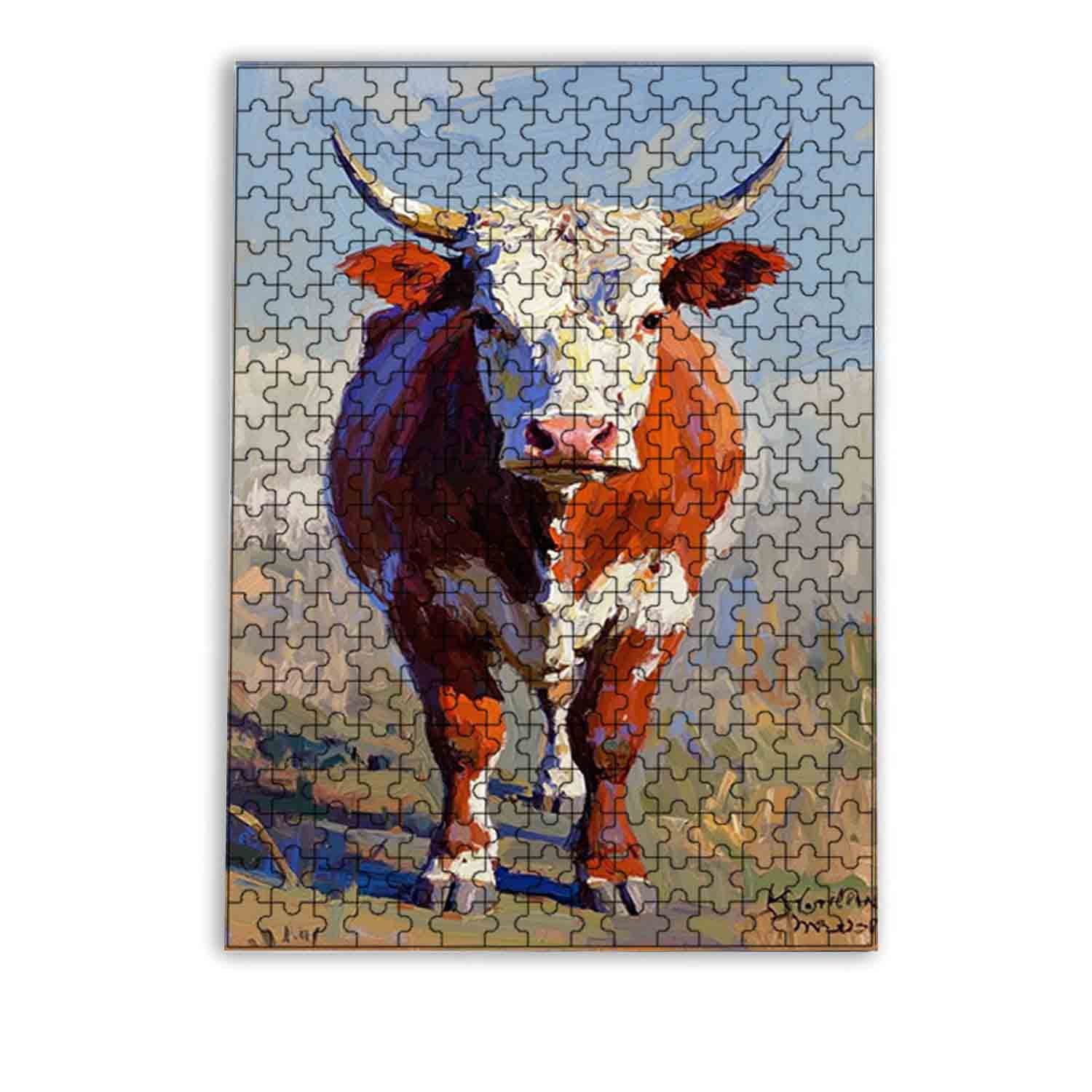 Wooden Puzzle 500 Pieces For Adults - Cow Hand Drawn Farm Animal For ...