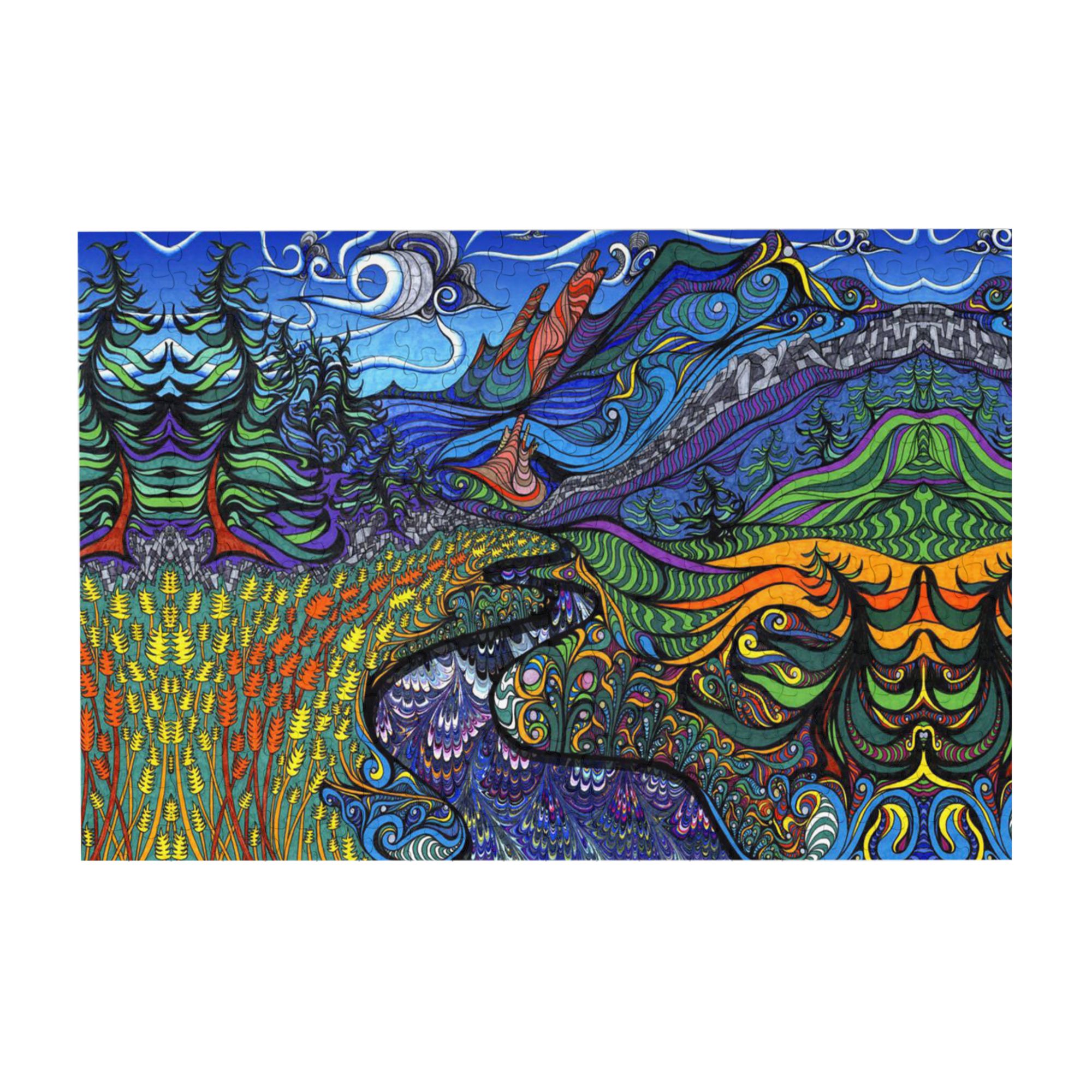 Wooden Puzzle Abstract Trippy Countryside River 300-Slice Puzzle for ...