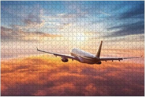 Wooden Puzzle, Aircraft Puzzles, Commercial Airplane Flying Above ...