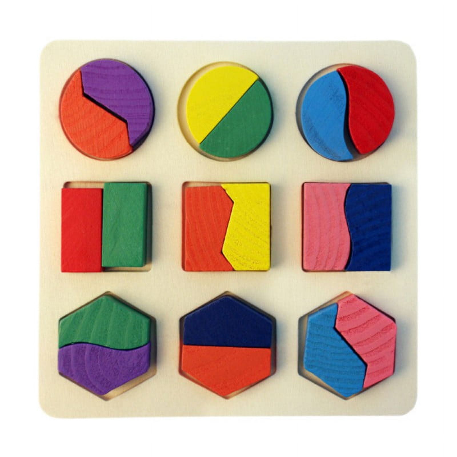 Wooden Puzzle Blocks Geometric Tangram Brain Teasers Jigsaw 3D Logic IQ ...