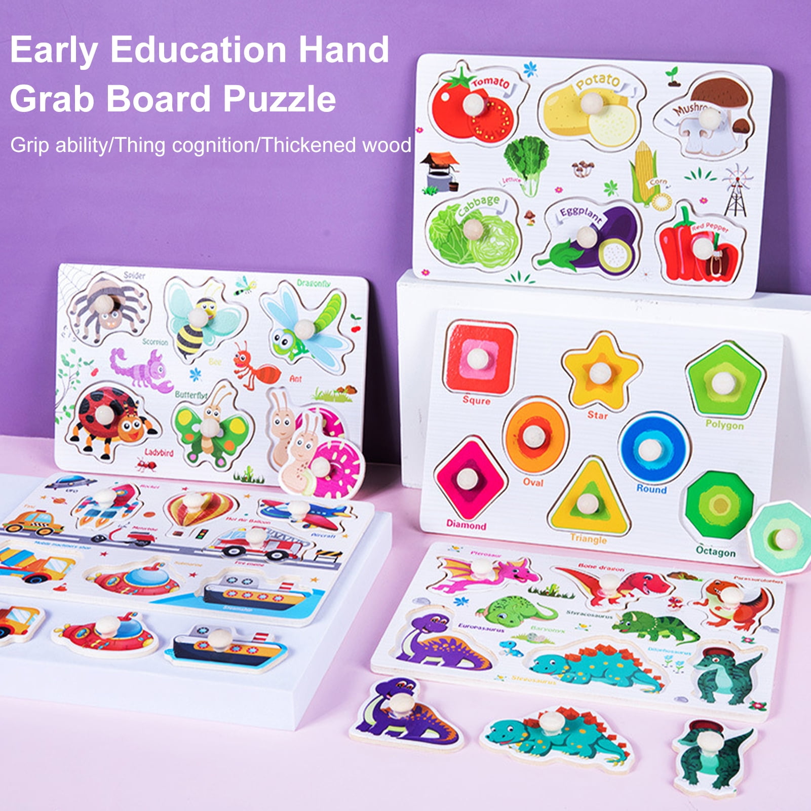 Wooden Puzzle Boards for Early Learning Safe Toy for 2-6 Year Olds 10 ...