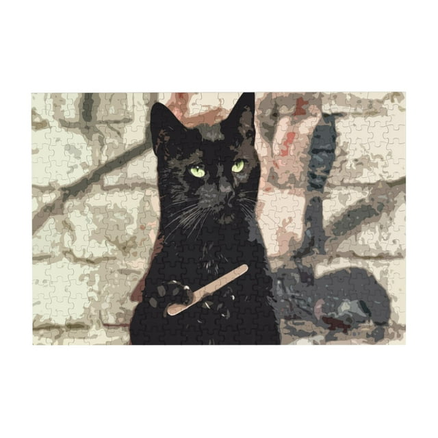 Wooden Puzzle Cool Black Cat 300-Slice Puzzle for All Ages Gifts ...