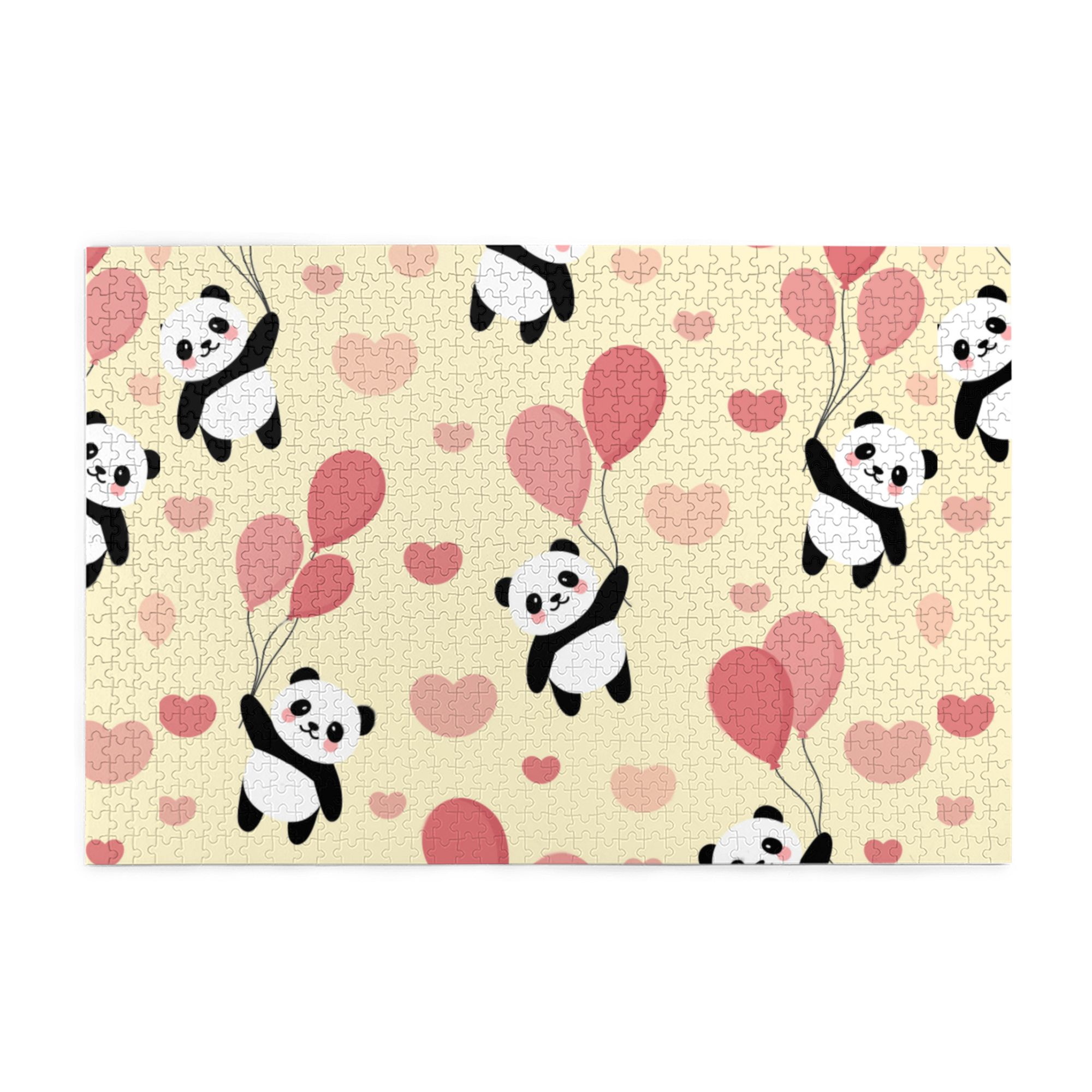 Wooden Puzzle Cute Panda Flying with Pink Ballon 1000-Slice Puzzle for ...
