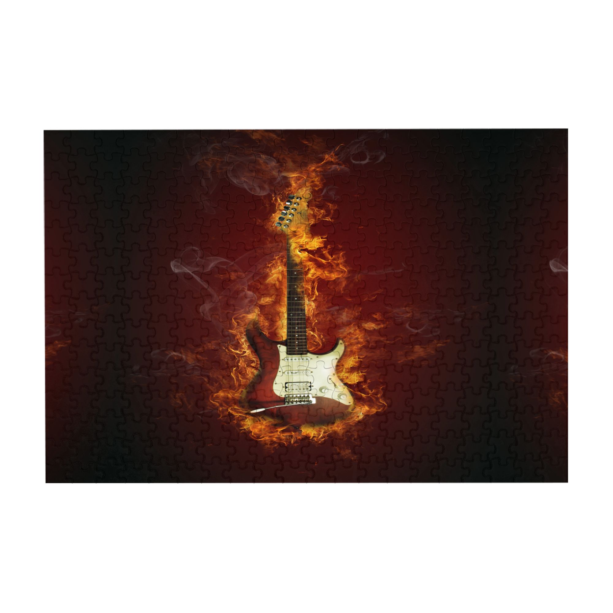 Wooden Puzzle Electric guitar in flames burning fire hard rock musical ...