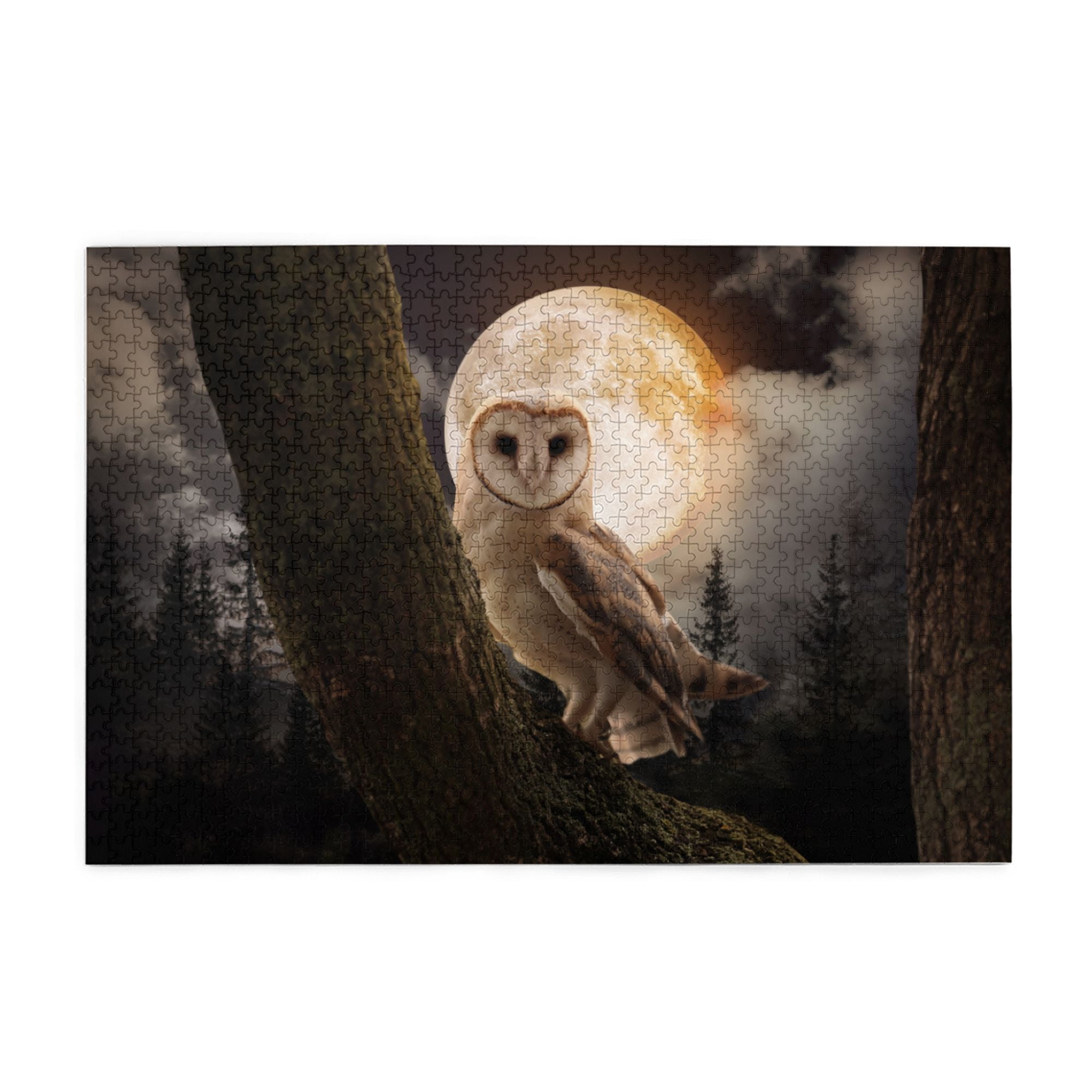 Wooden Puzzle Fantasy Misty Forest Tree Owl Bird Full Moon Night 1000 ...