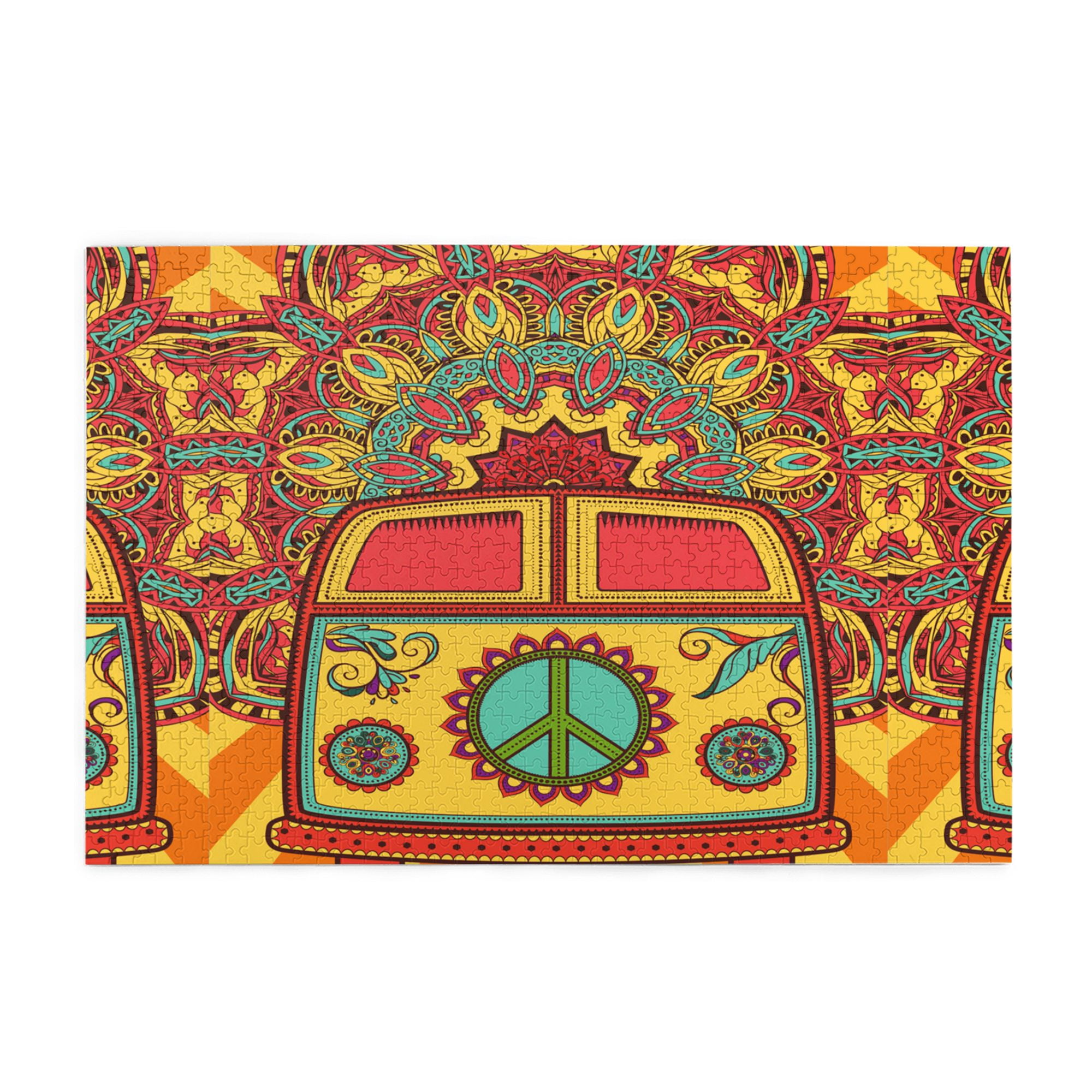 Wooden Puzzle Hippie Vintage Mini Van Peace Sign 1000-Slice Puzzle for ...