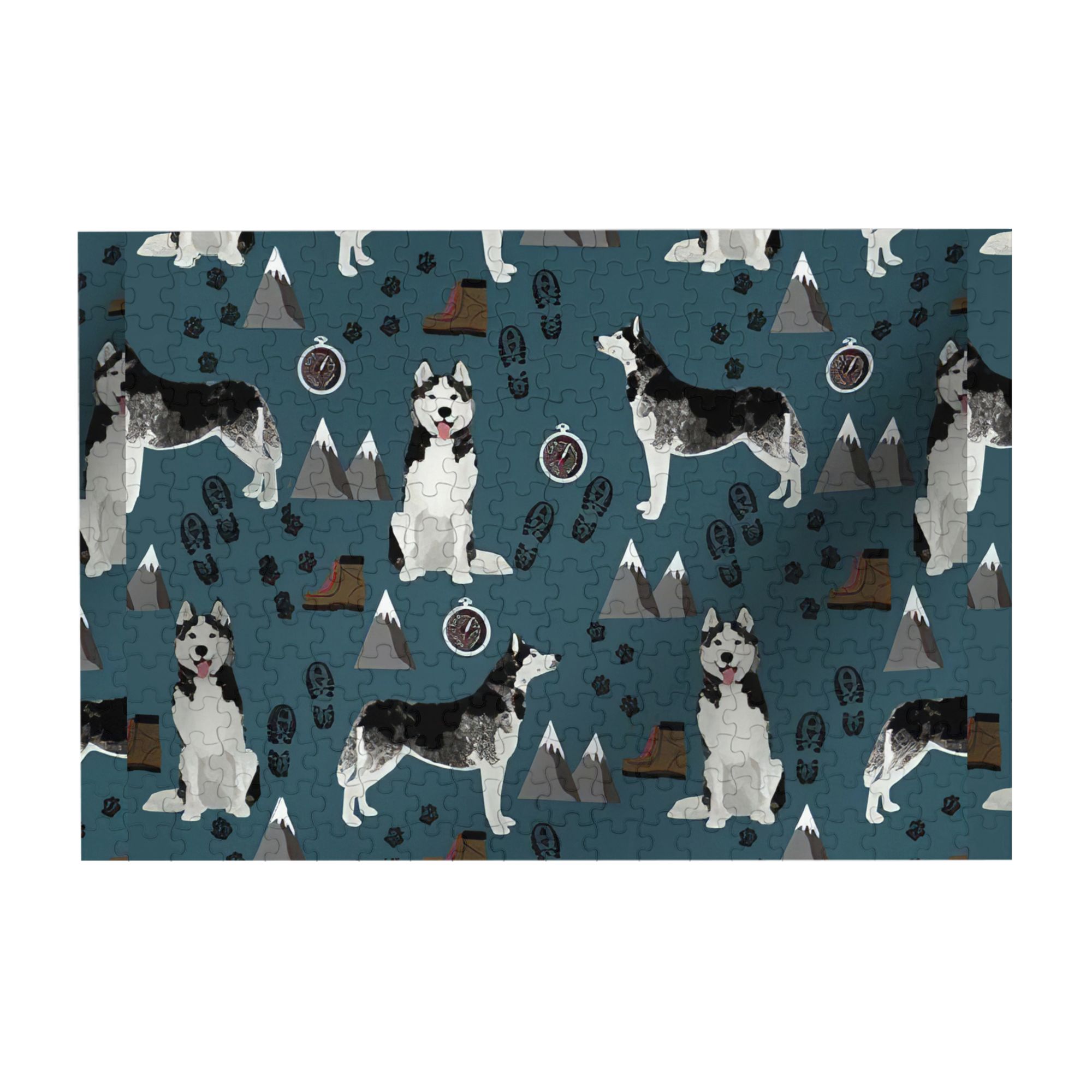 Wooden Puzzle Husky Hiking Dark Navy Blue Husky Mountains Dog 300-Slice ...
