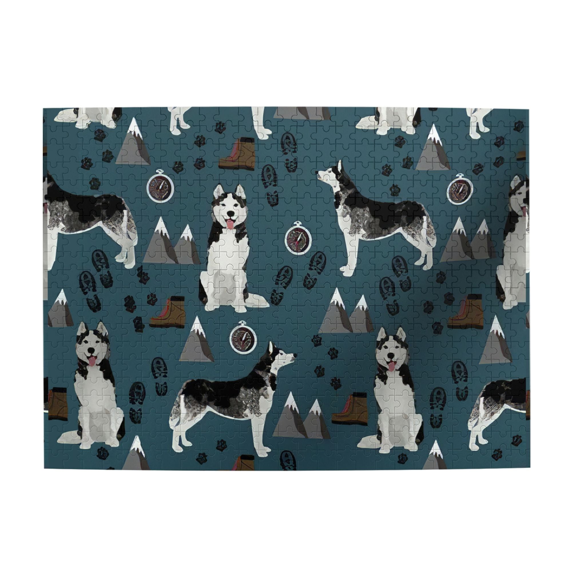 Wooden Puzzle Husky Hiking Dark Navy Blue Husky Mountains Dog 500-Slice ...