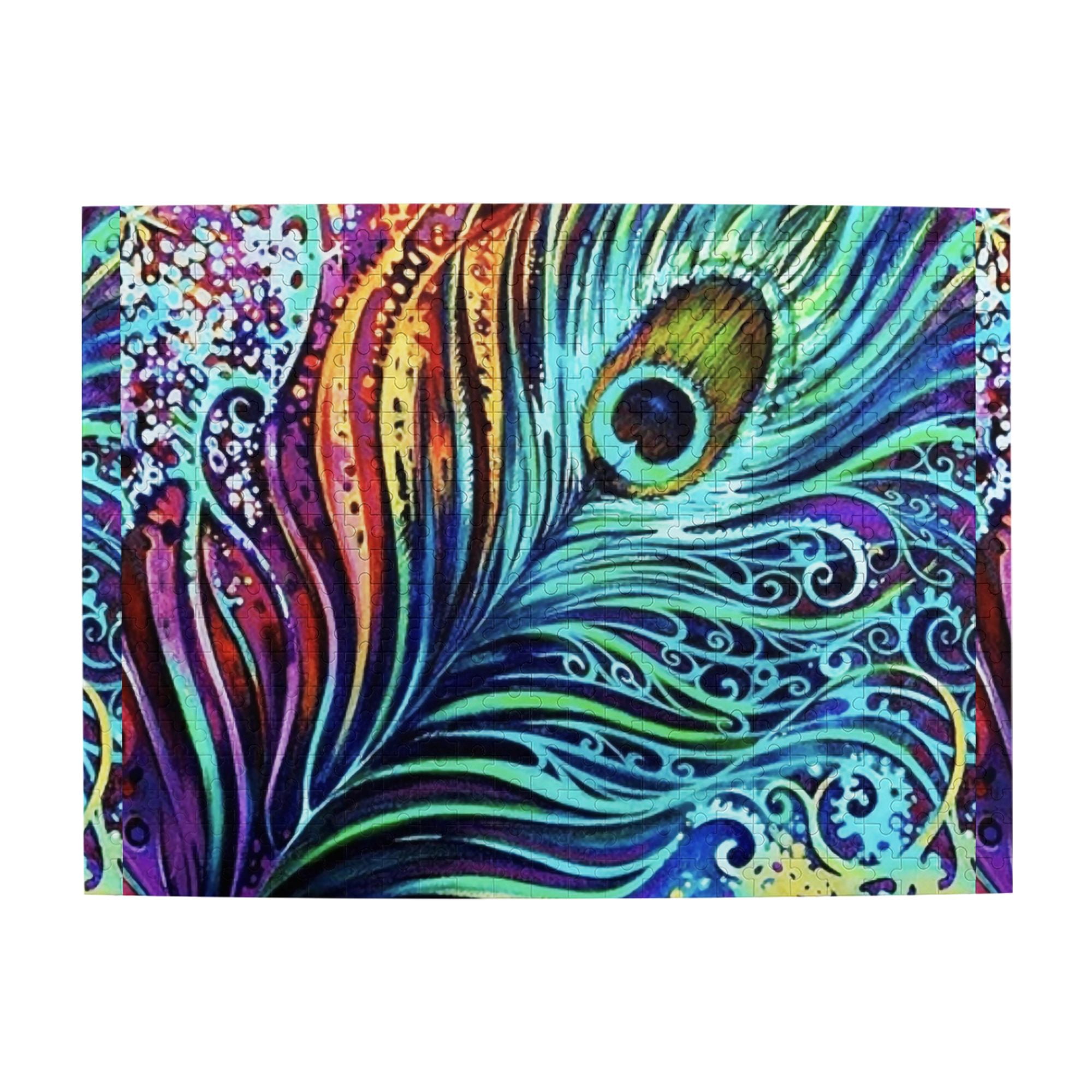 Wooden Puzzle Multicolor Peacock Feather Art 500-Slice Puzzle for All ...