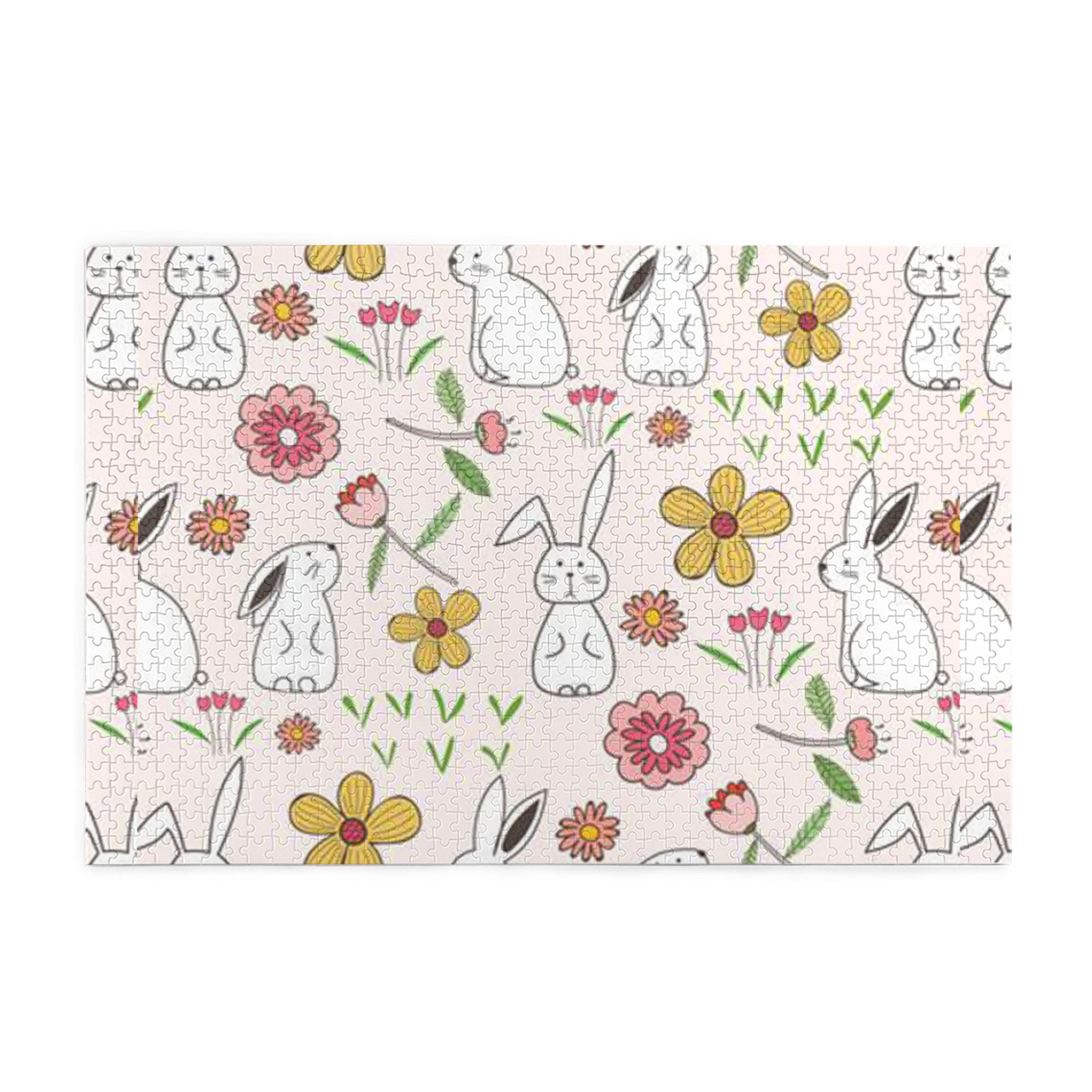 Wooden Puzzle Rabbit-Bunny Pink Floral Easter 1000-Slice Puzzle for All ...