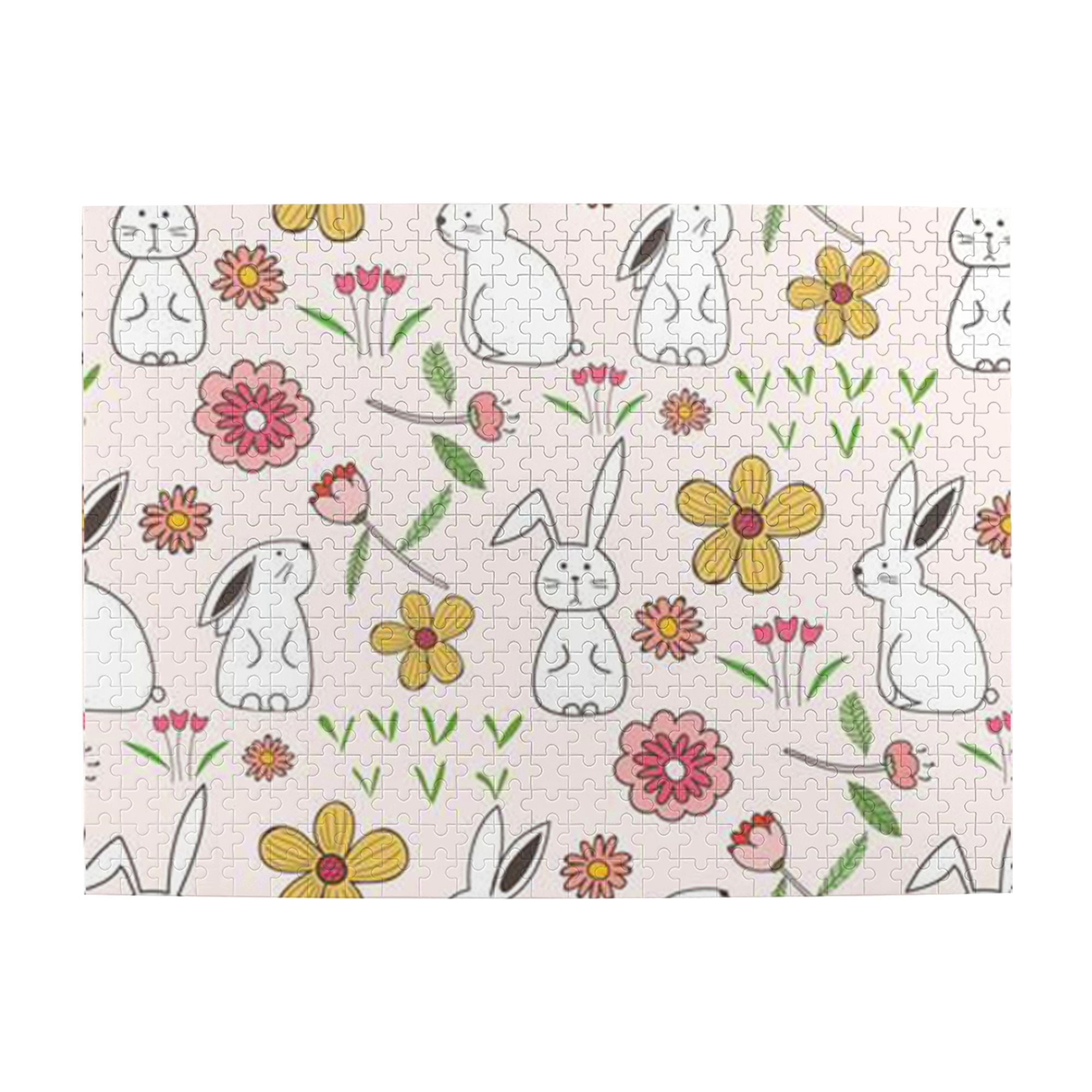 Wooden Puzzle Rabbit-Bunny Pink Floral Easter 500-Slice Puzzle for All ...
