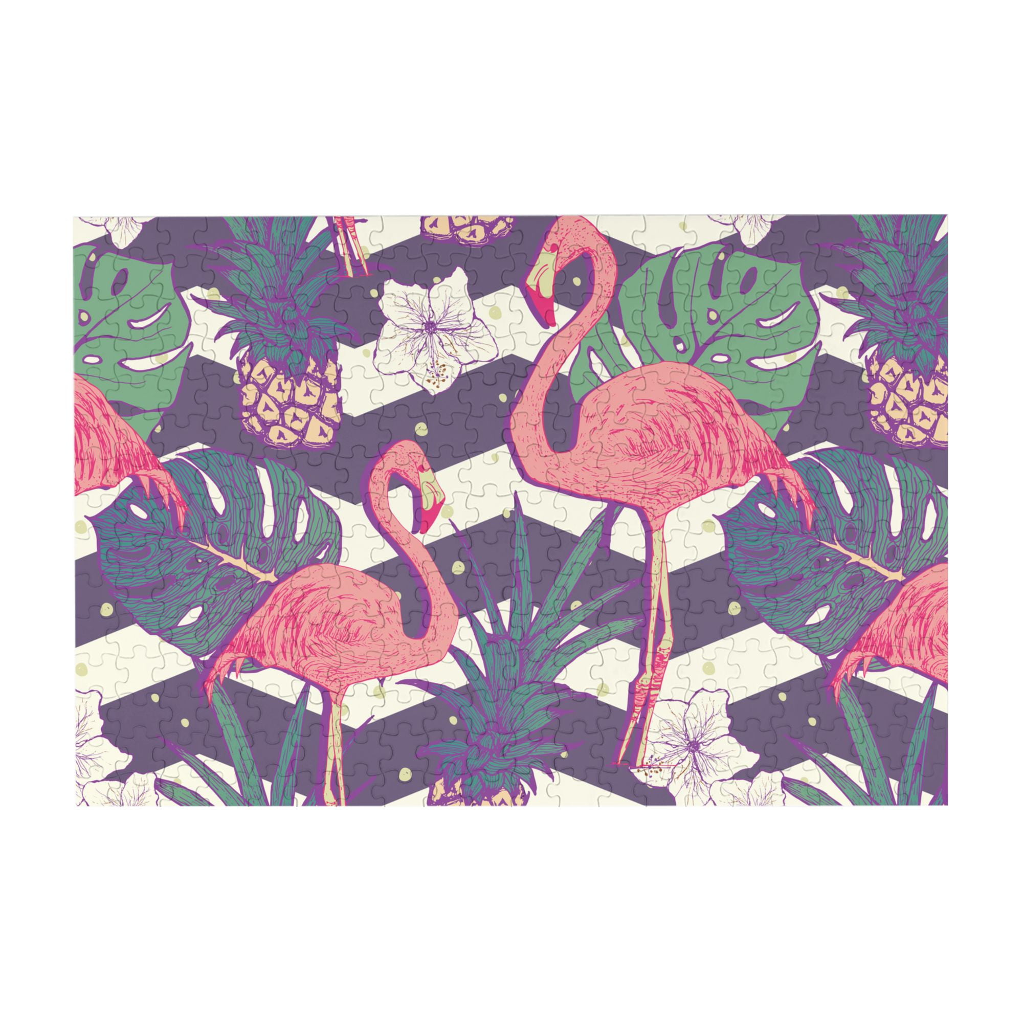 Wooden Puzzle Tropical Palm Tree Banana Leaves Pink Flamingo 500-Slice ...