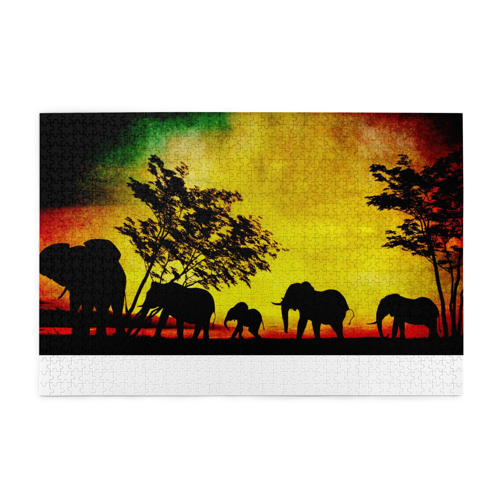 Wooden Puzzle elephant sunset 1000-Slice Puzzle for All Ages Gifts ...