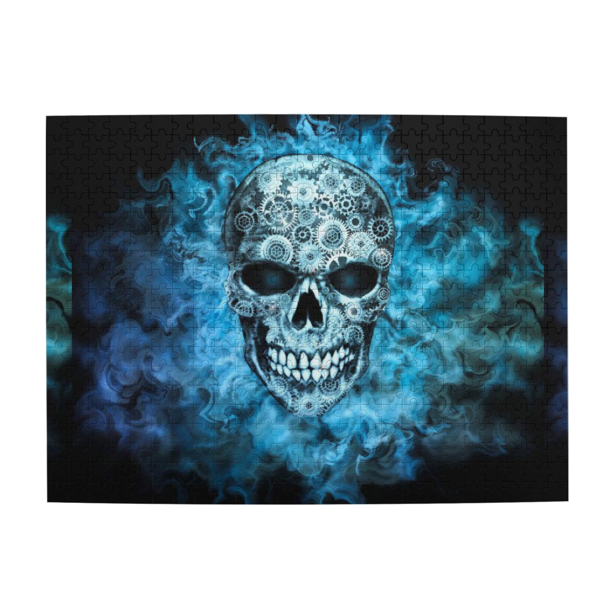 Wooden Puzzle skull blue Flaming 500-Slice Puzzle for All Ages Gifts ...