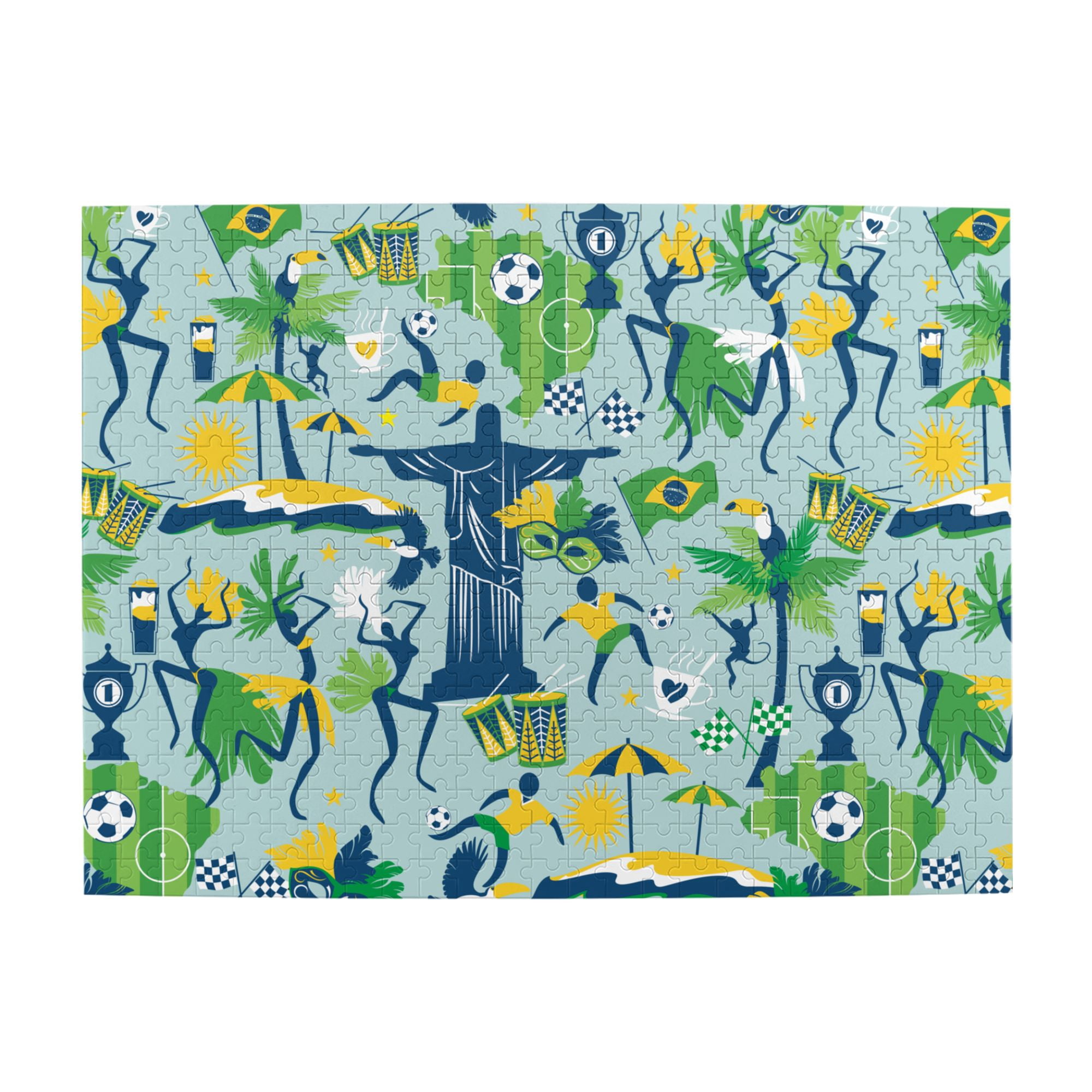 Wooden Puzzle traditional items in the colors of Brazil Symbolic face ...