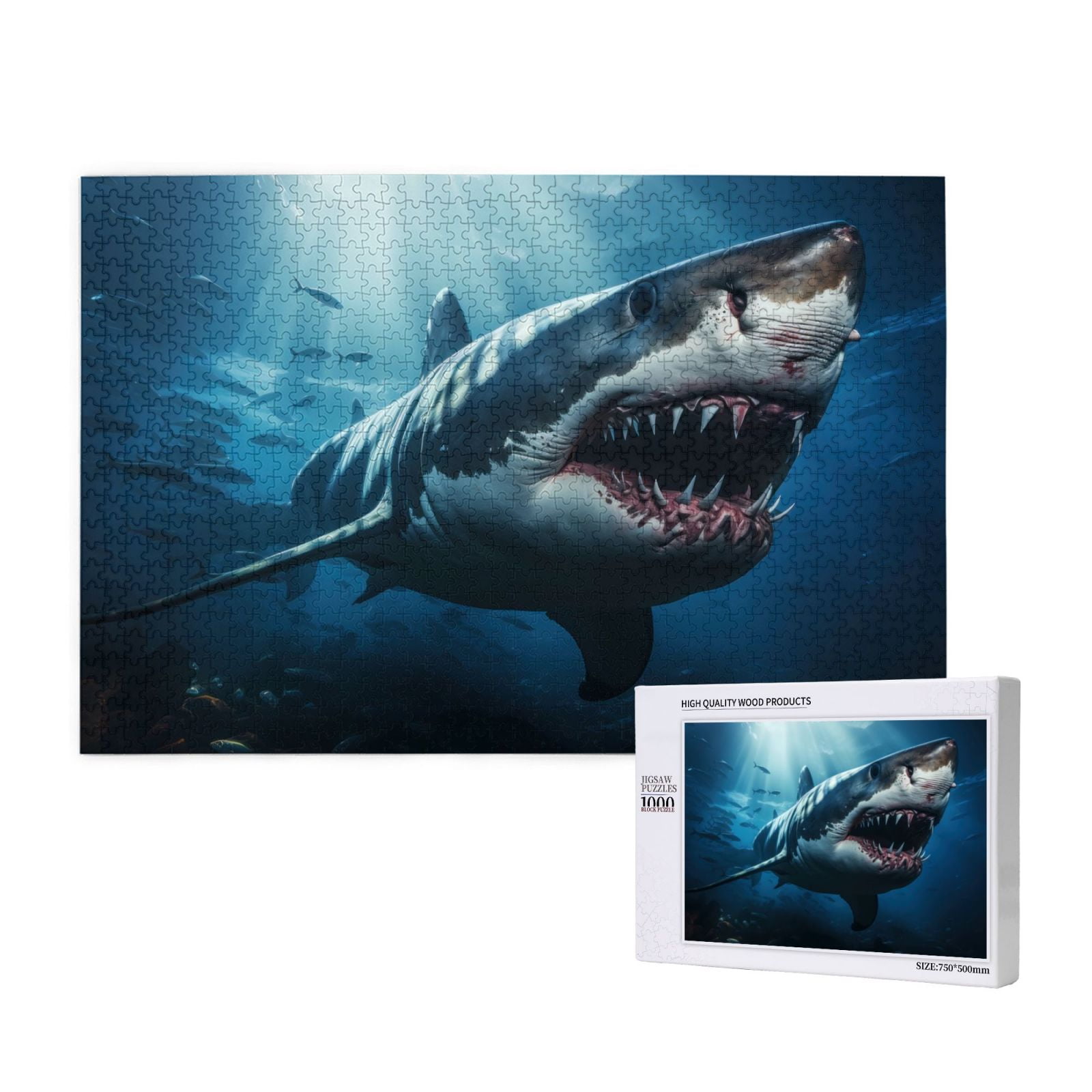 Wooden Puzzles for Adults 1000 Pieces, 3D Realistic Shark Challenge ...