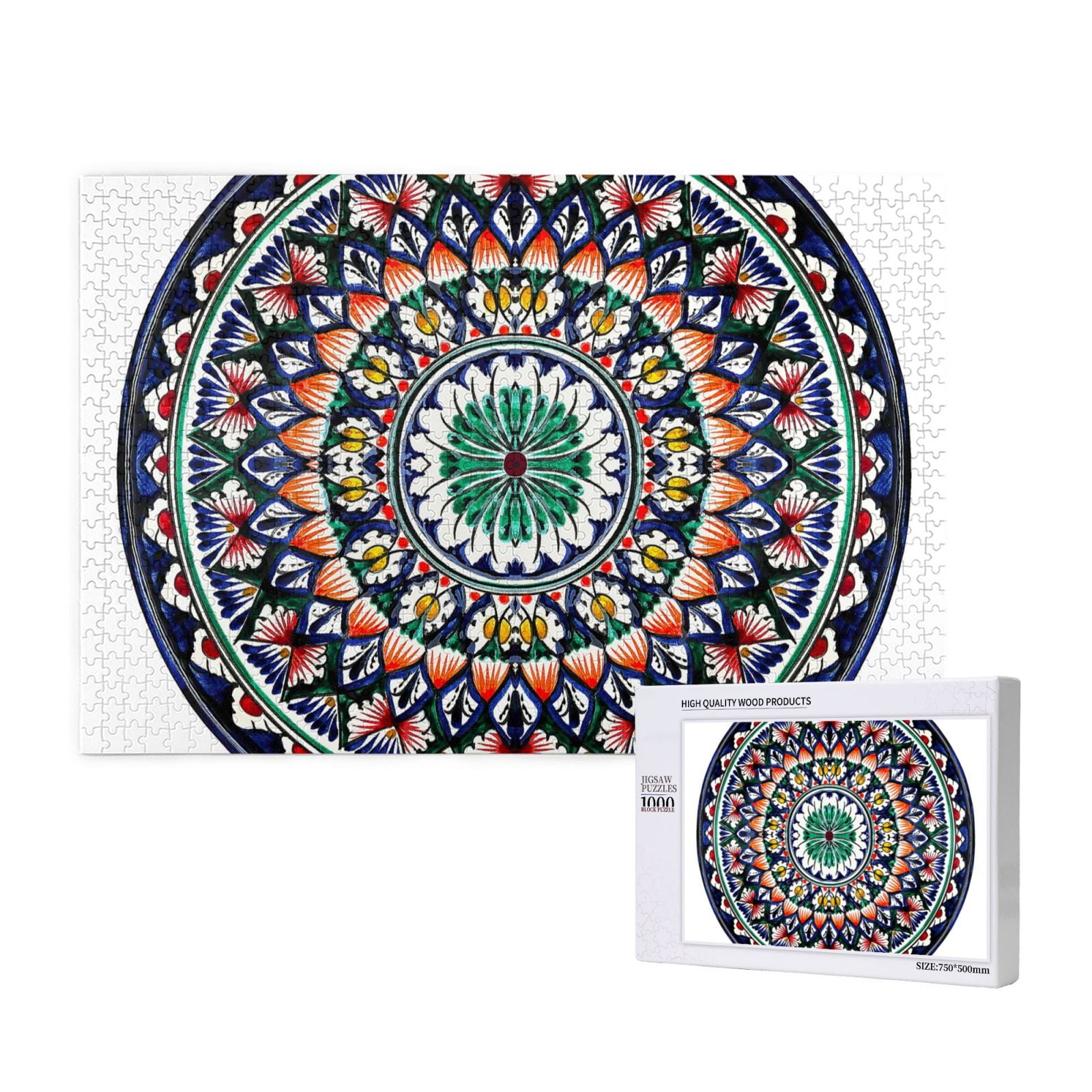 Wooden Puzzles for Adults 1000 Pieces, Colorful With Blue Oriental ...