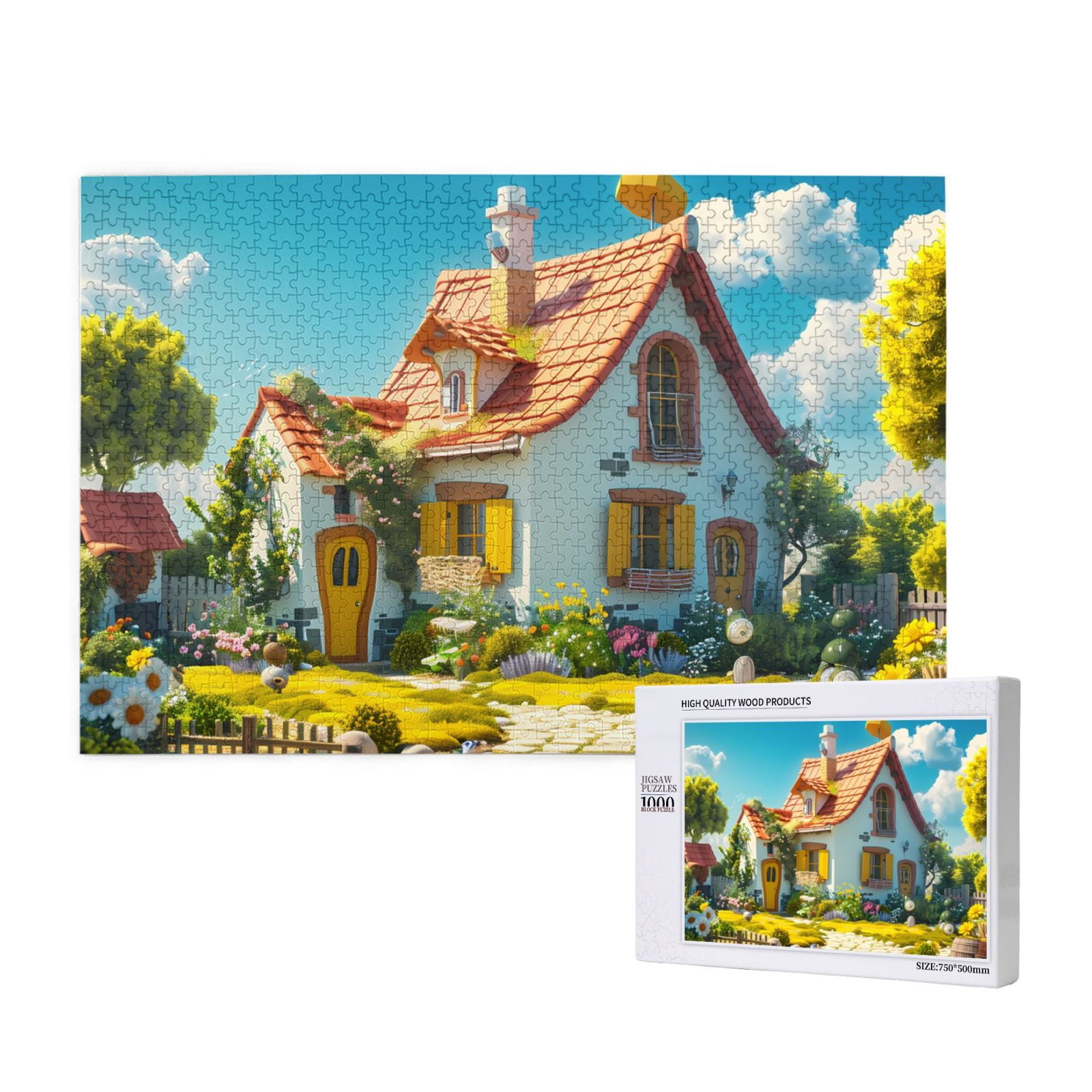 Wooden Puzzles for Adults 1000 Pieces, Cozy Cartoon Backyard Challenge Jigsaw Puzzles for Adults ...