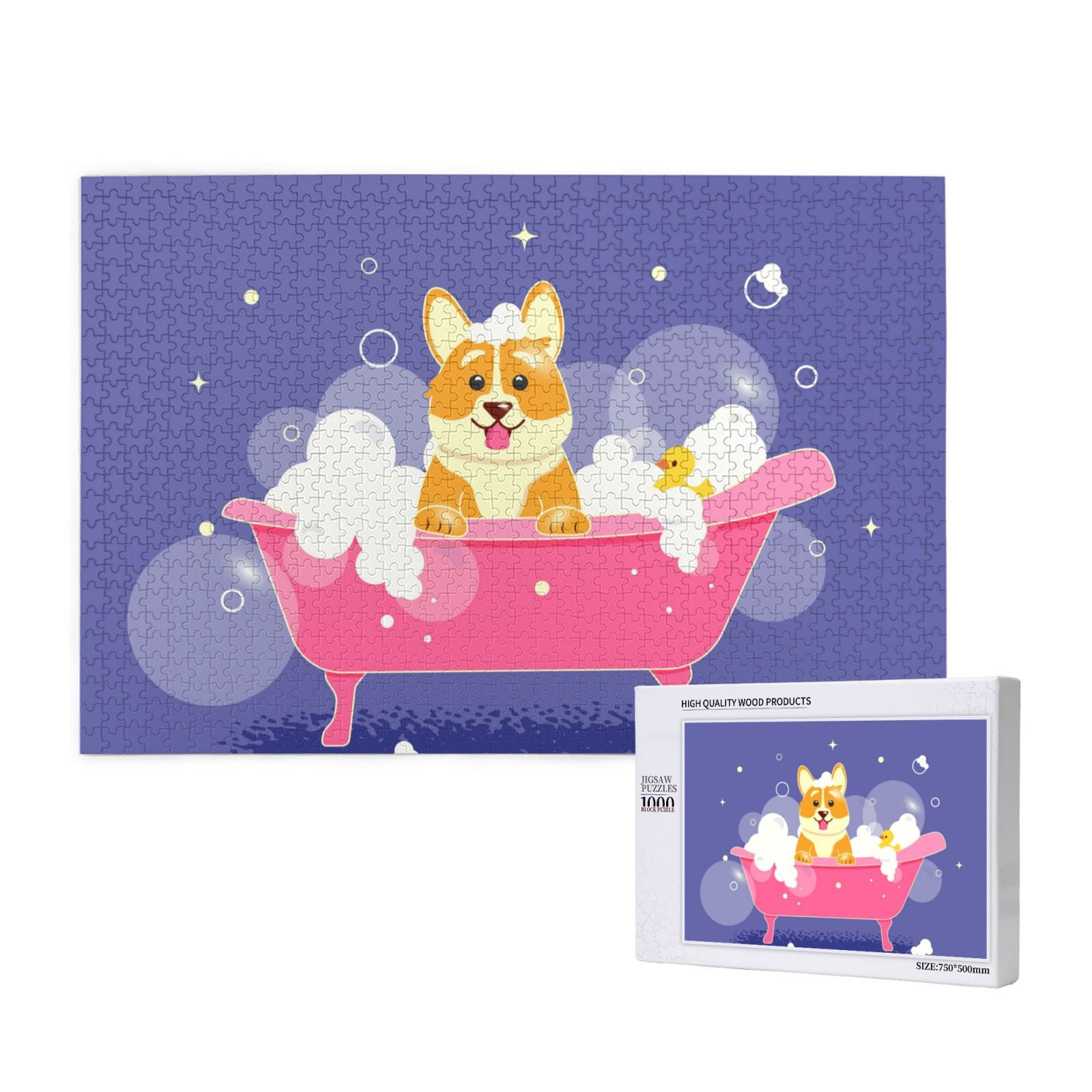 Wooden Puzzles for Adults 1000 Pieces, Dog Washes in a Pink Bath ...