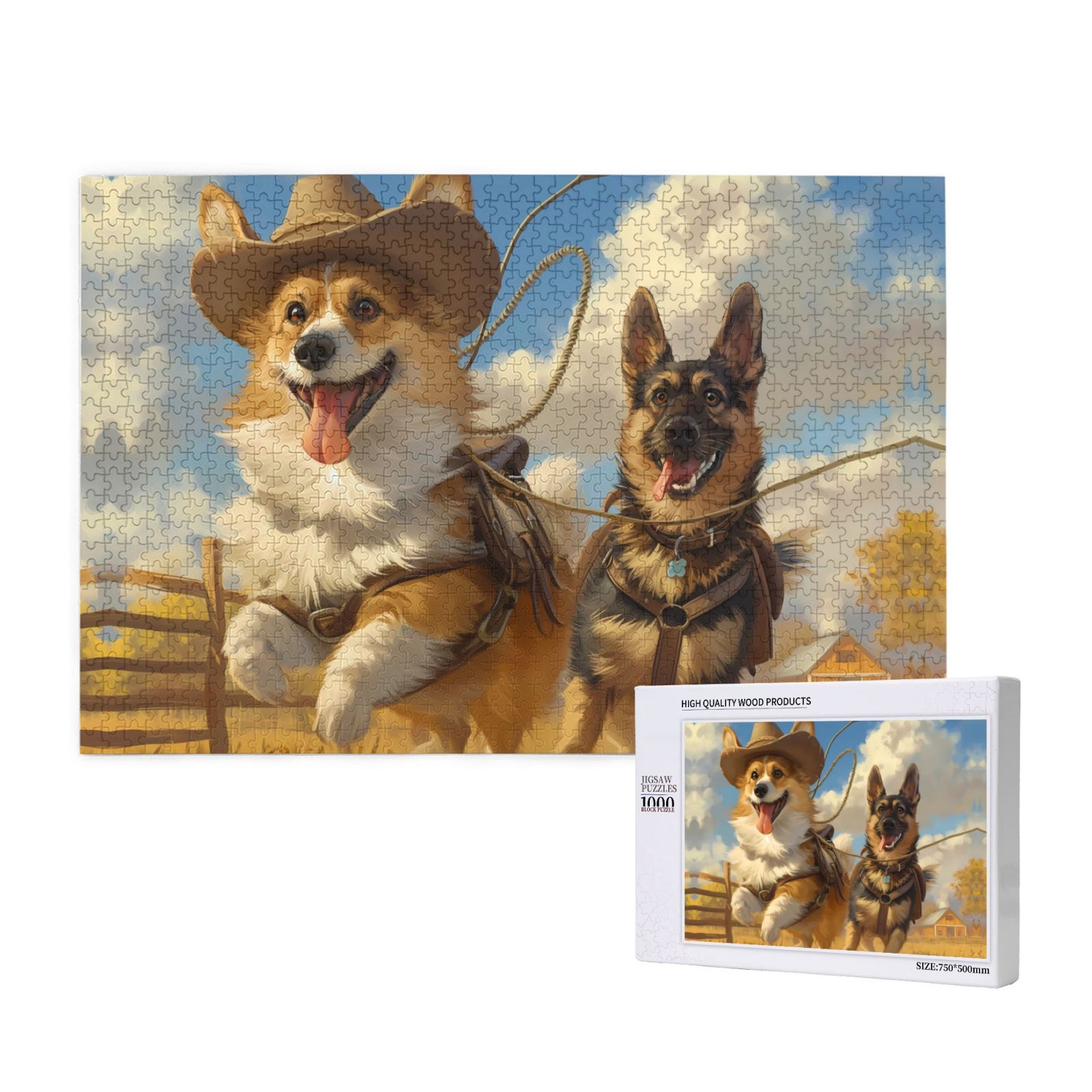 Wooden Puzzles for Adults 1000 Pieces, Farm Corgi German Shepherd ...