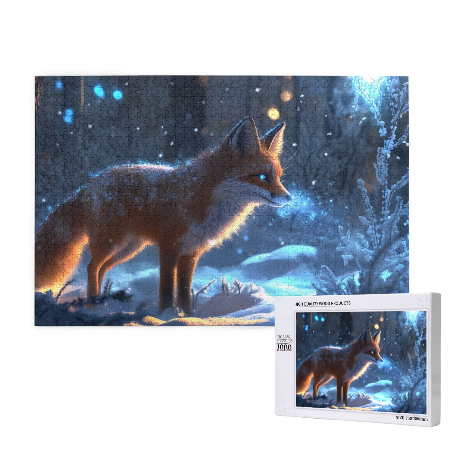 Wooden Puzzles for Adults 1000 Pieces, Glowing Winter Arctic Fox a ...