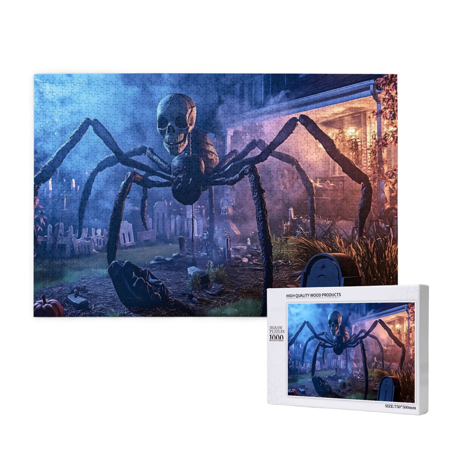 Wooden Puzzles for Adults 1000 Pieces, Halloween Skeleton Spider ...