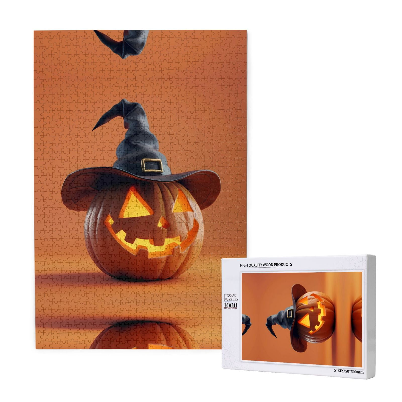 Wooden Puzzles for Adults 1000 Pieces - Halloween Witch Hat Pumpkin ...