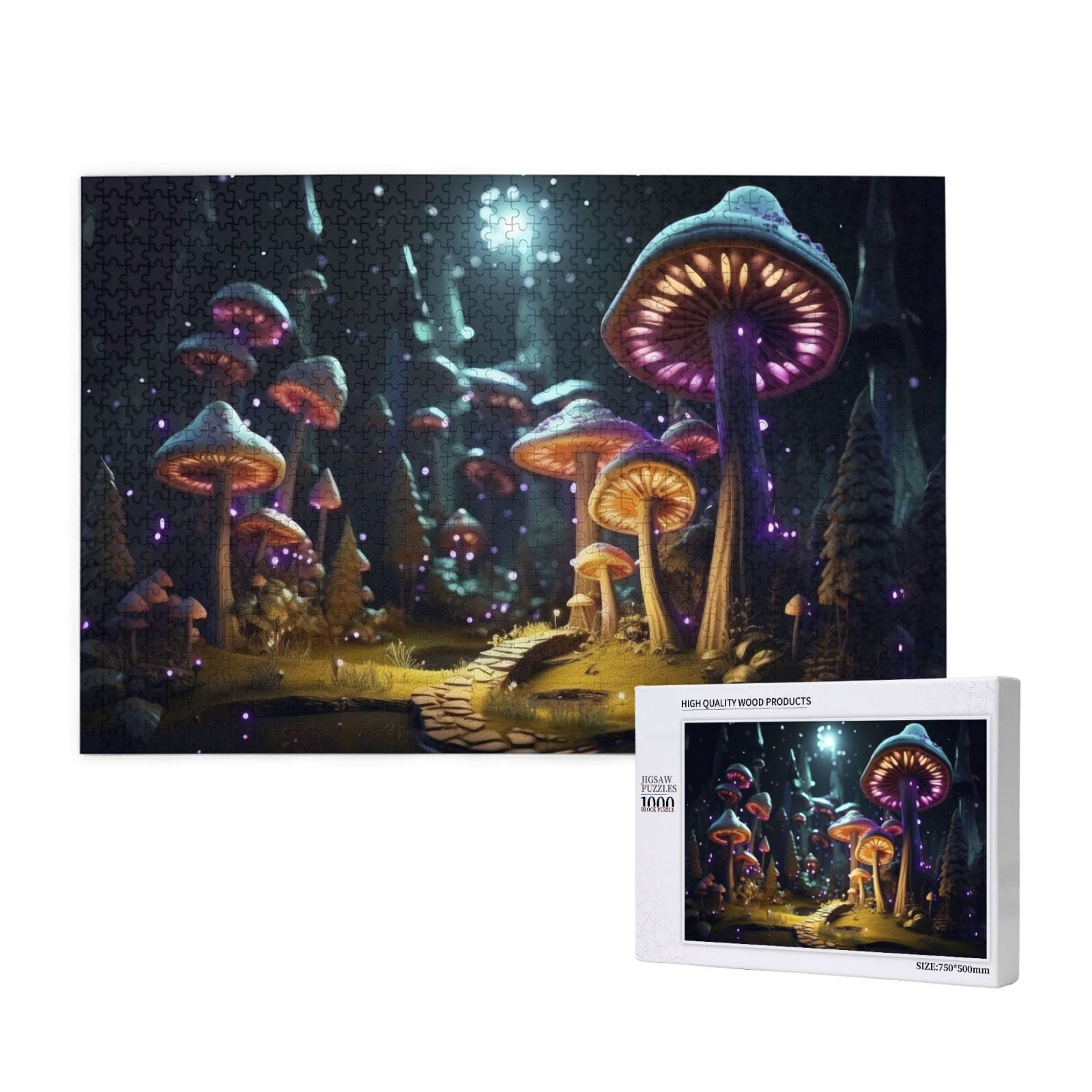 Wooden Puzzles for Adults 1000 Pieces, Purple Glowing Mushroom ...
