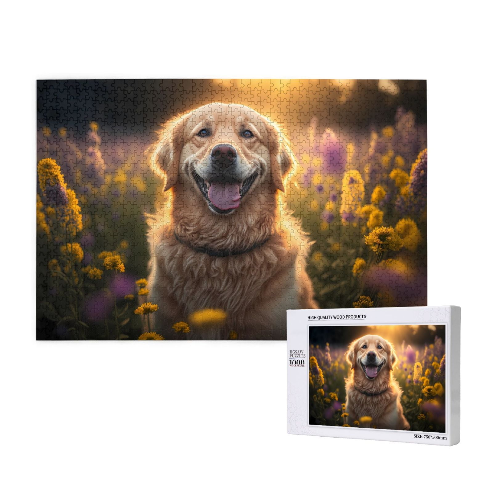 Wooden Puzzles for Adults 1000 Pieces, Sunset Daisy Dog Challenge ...