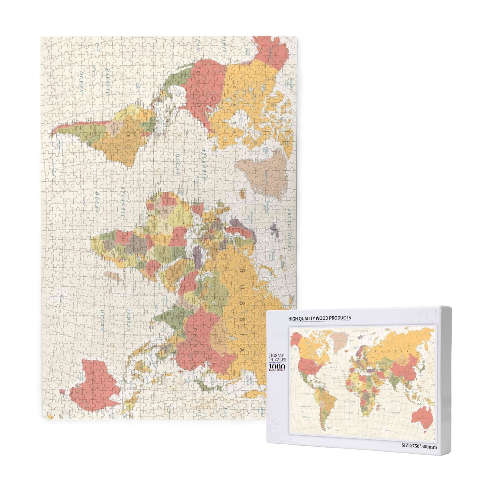 Wooden Puzzles for Adults 1000 Pieces - Vintage World Map1 Challenge ...