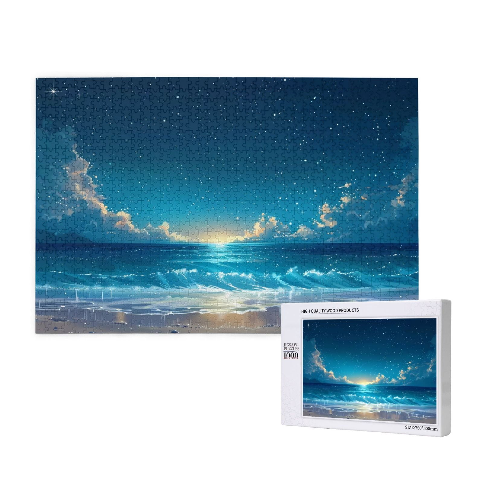 Wooden Puzzles for Adults, Night Sky Beach Scene Funny Wooden Jigsaw ...