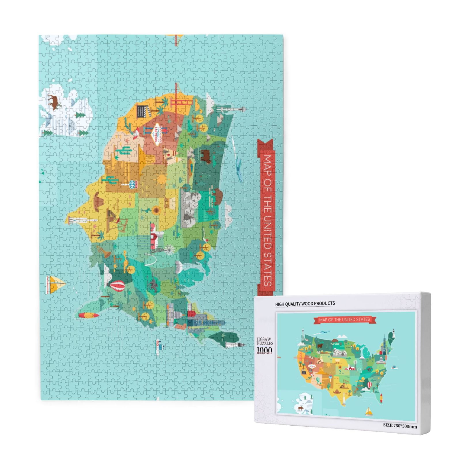 Wooden Puzzles for Adults, USA Tourist Map Famous Landmarks Wooden ...