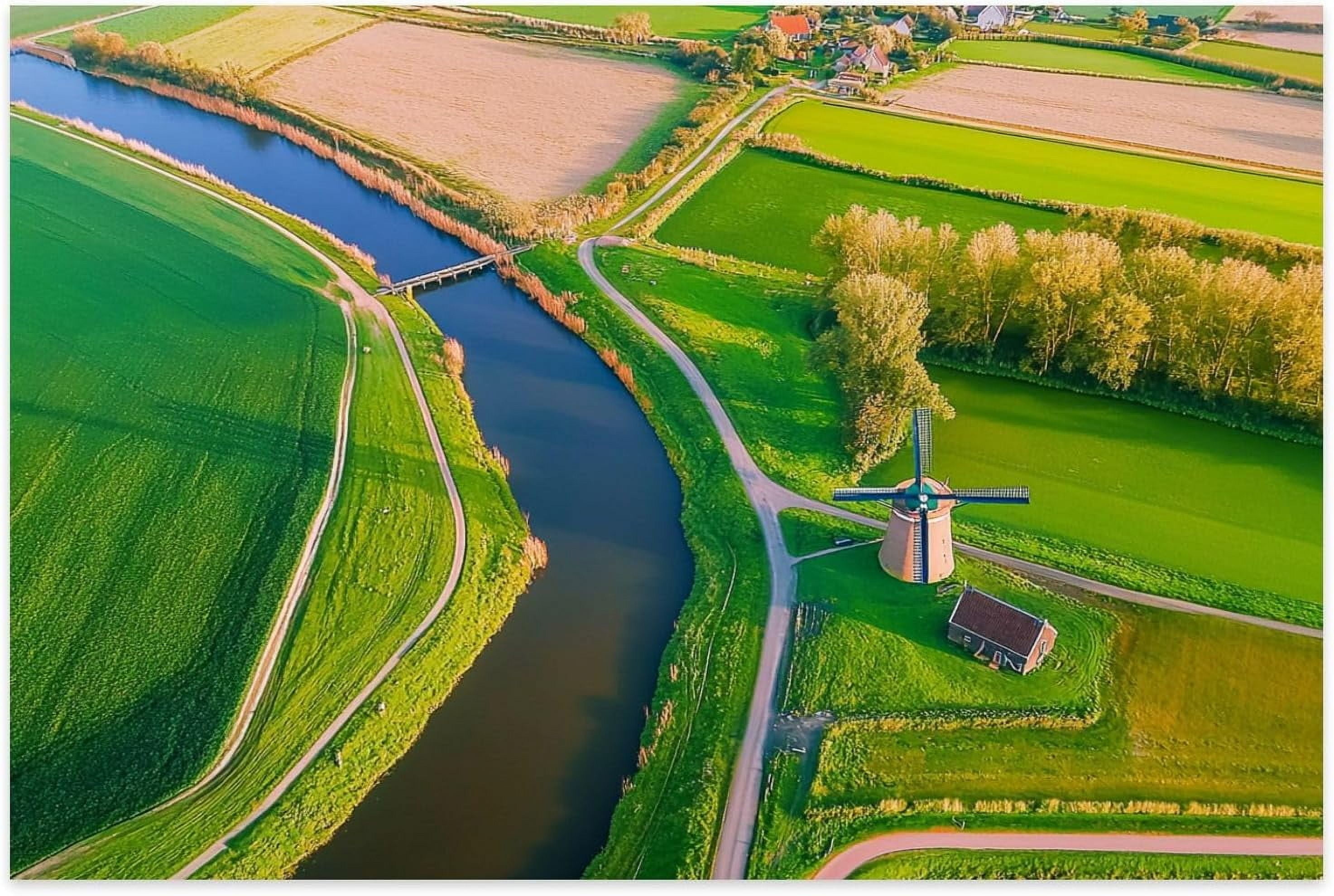 Wooden Puzzles an Aerial View Windmill Canals Water for Fields Meadows ...