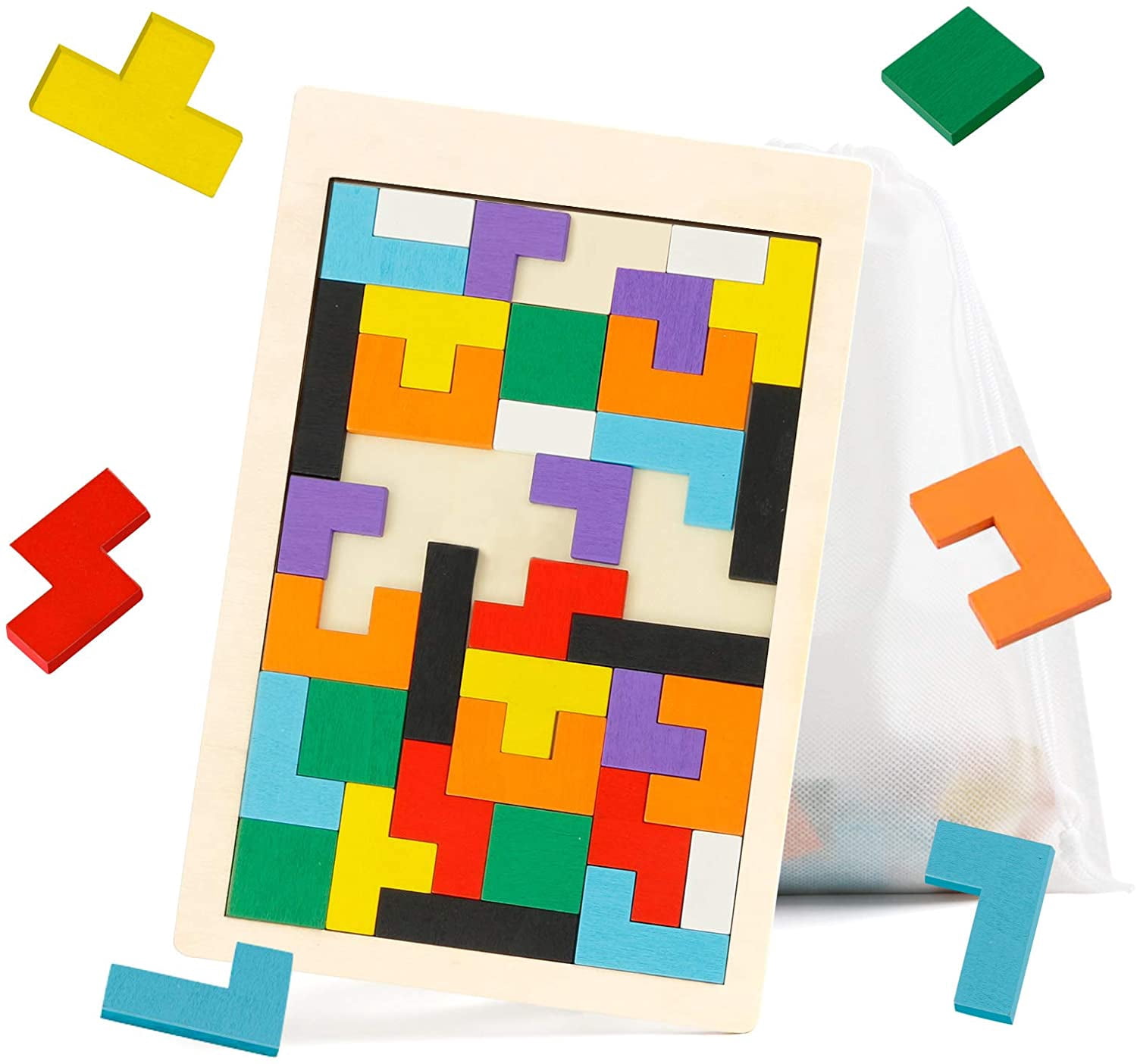 Wooden Puzzles Brain Teasers Toy Russian Tangram Colorful Jigsaw Game ...