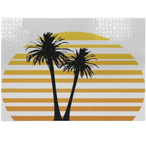 Wooden Puzzles Coconut Palm Tree on Modern Abstract Backdrop Rainforest ...