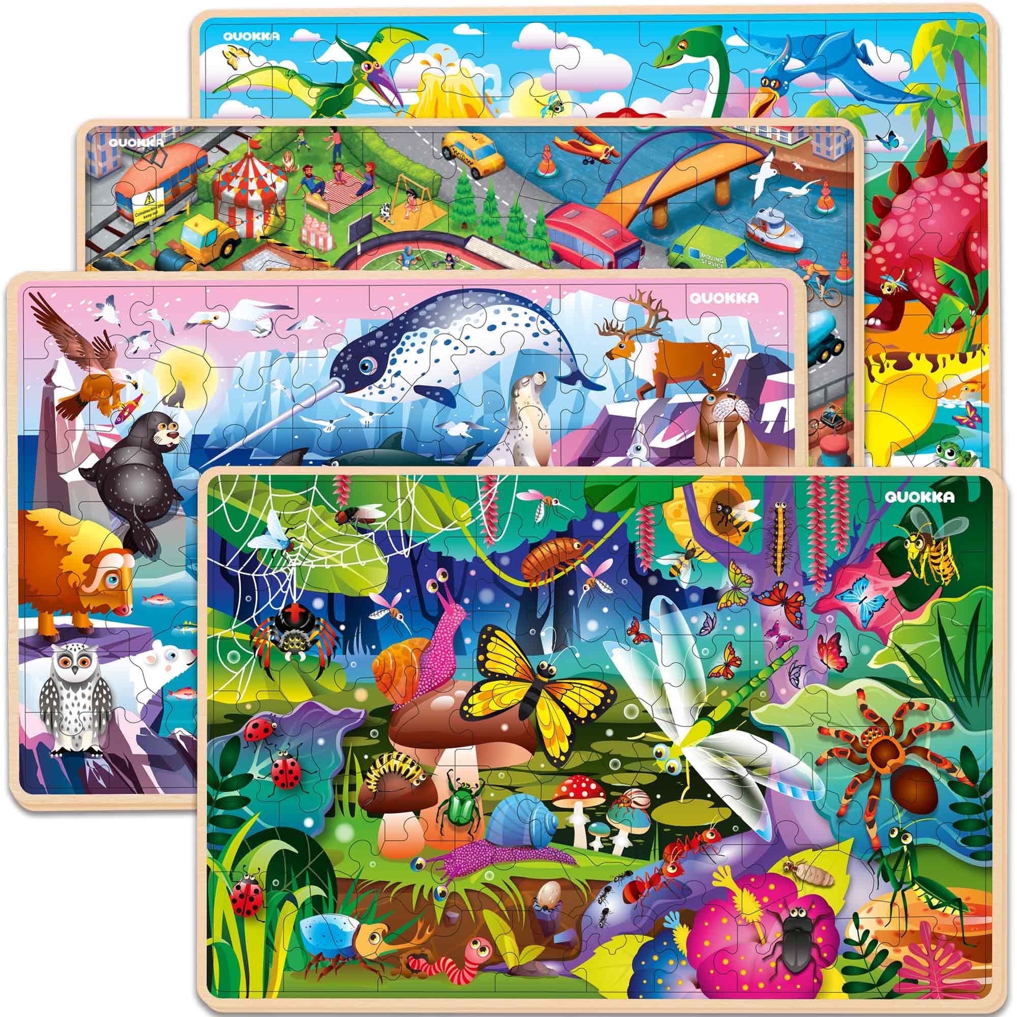 QUOKKA Wooden Jigsaw Puzzles 4-Pack – 60 Piece Learning Puzzles for ...