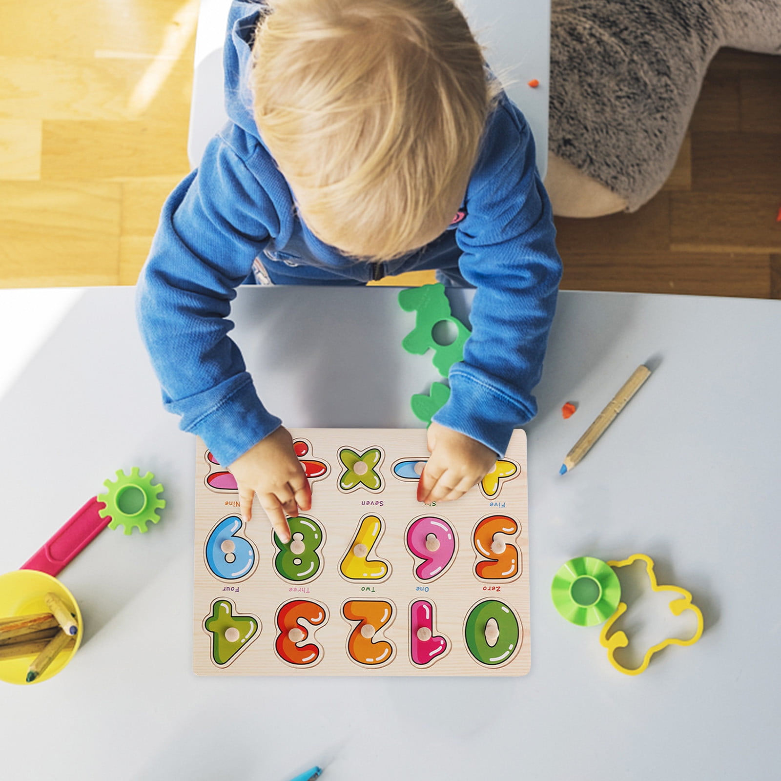 Wooden Puzzles for Toddlers, Kabnic Wooden Alphabet Number Shape ...